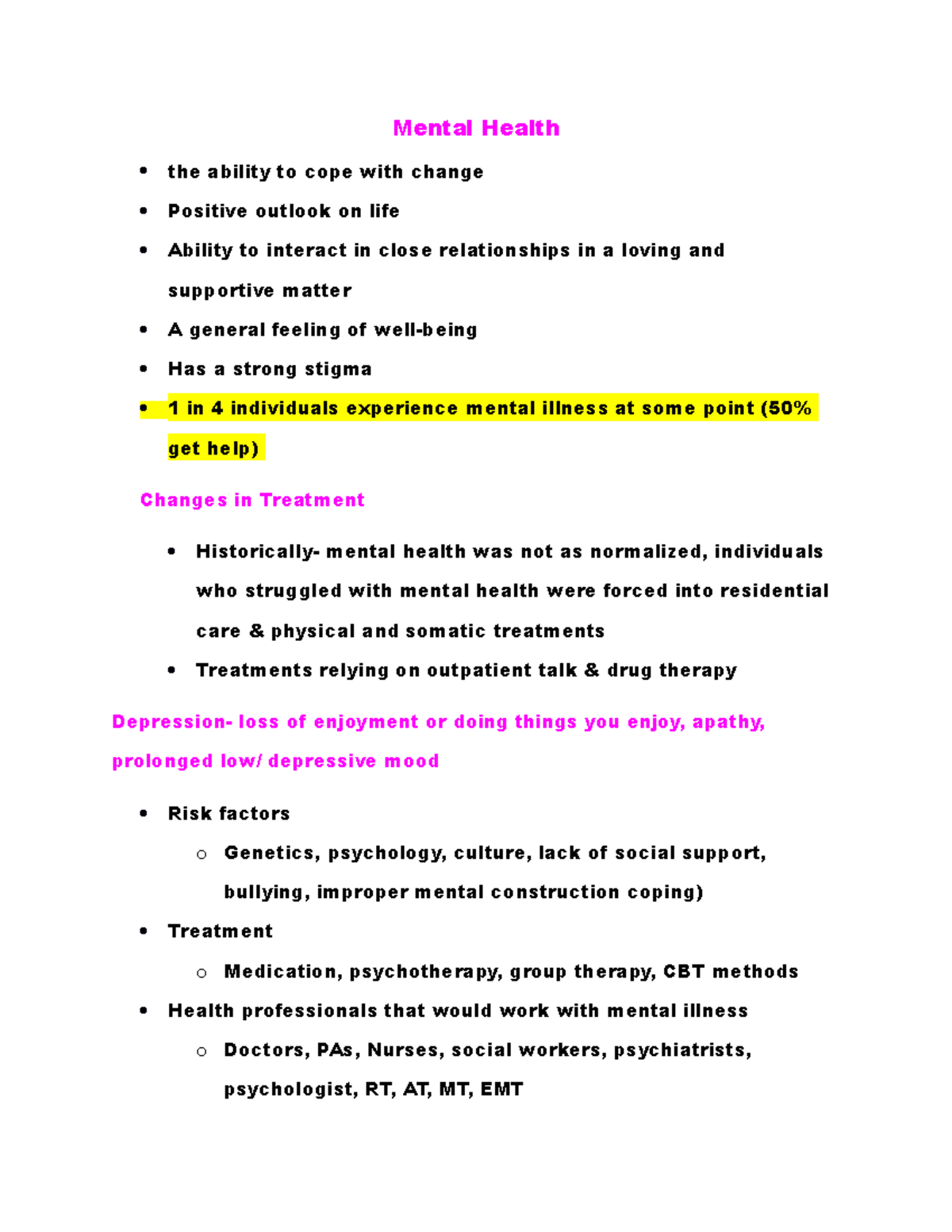 AHS Notes- Chapter 5 Population Health - Mental Health the ability to ...