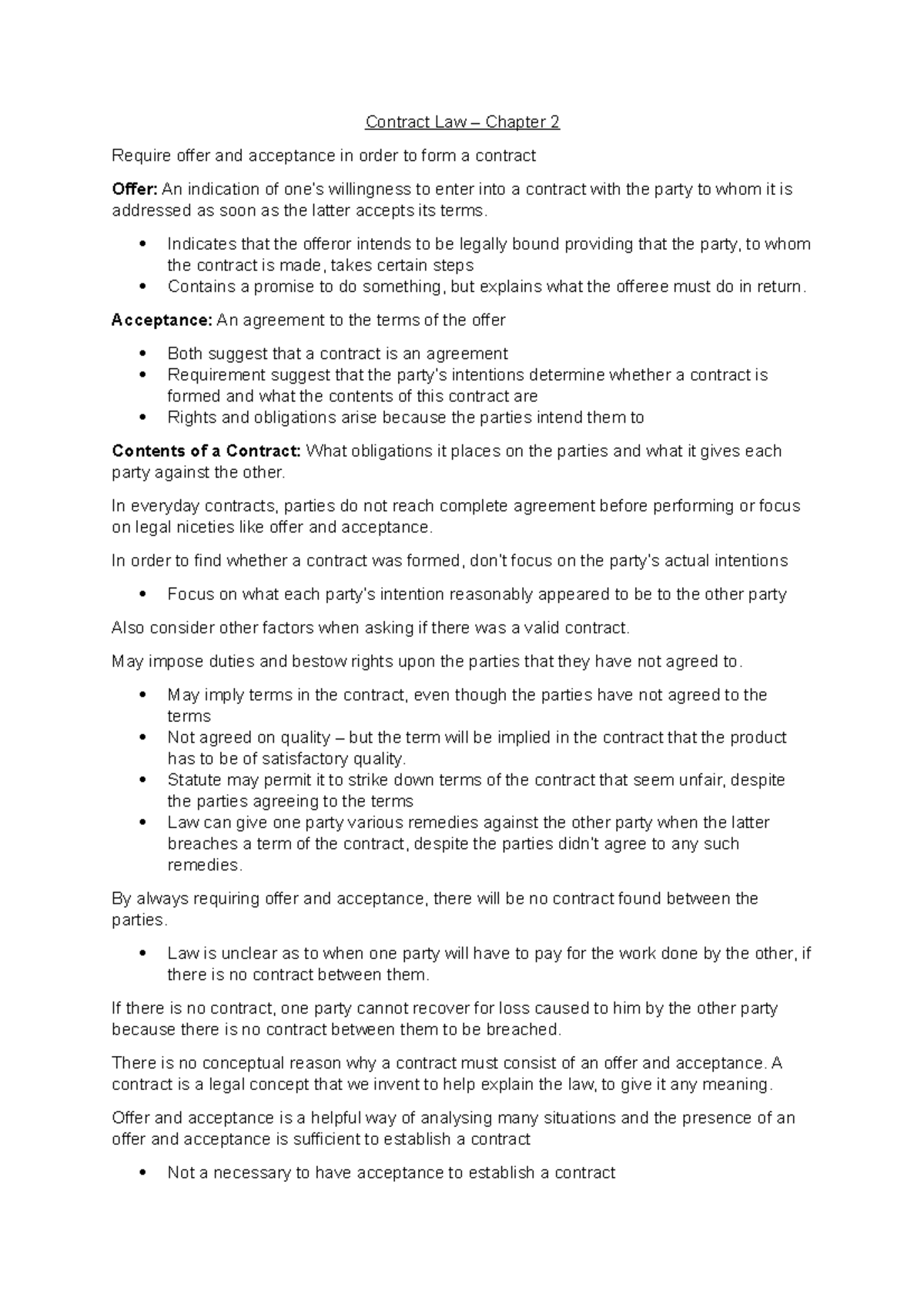 Contract Law - Chapter 2 - Contract Law – Chapter 2 Require offer and ...
