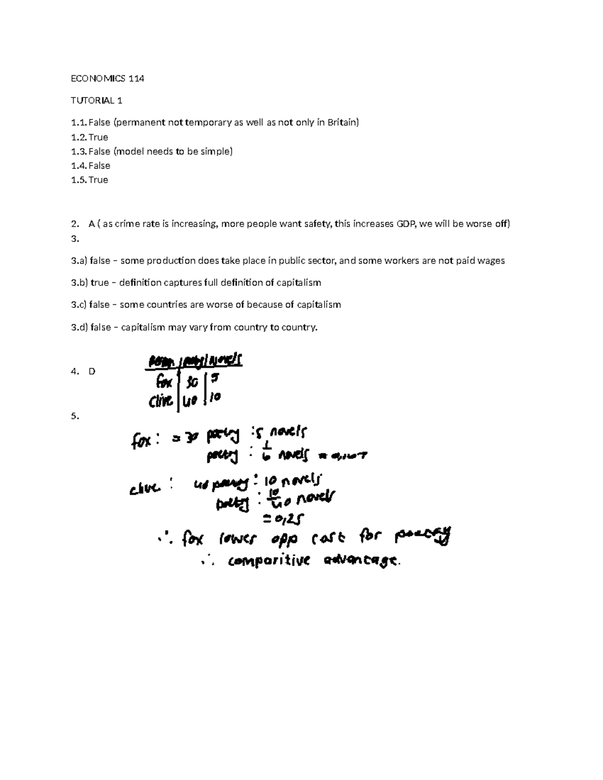 Economics 114 TUTS - ECONOMICS 114 TUTORIAL 1 False (permanent not ...