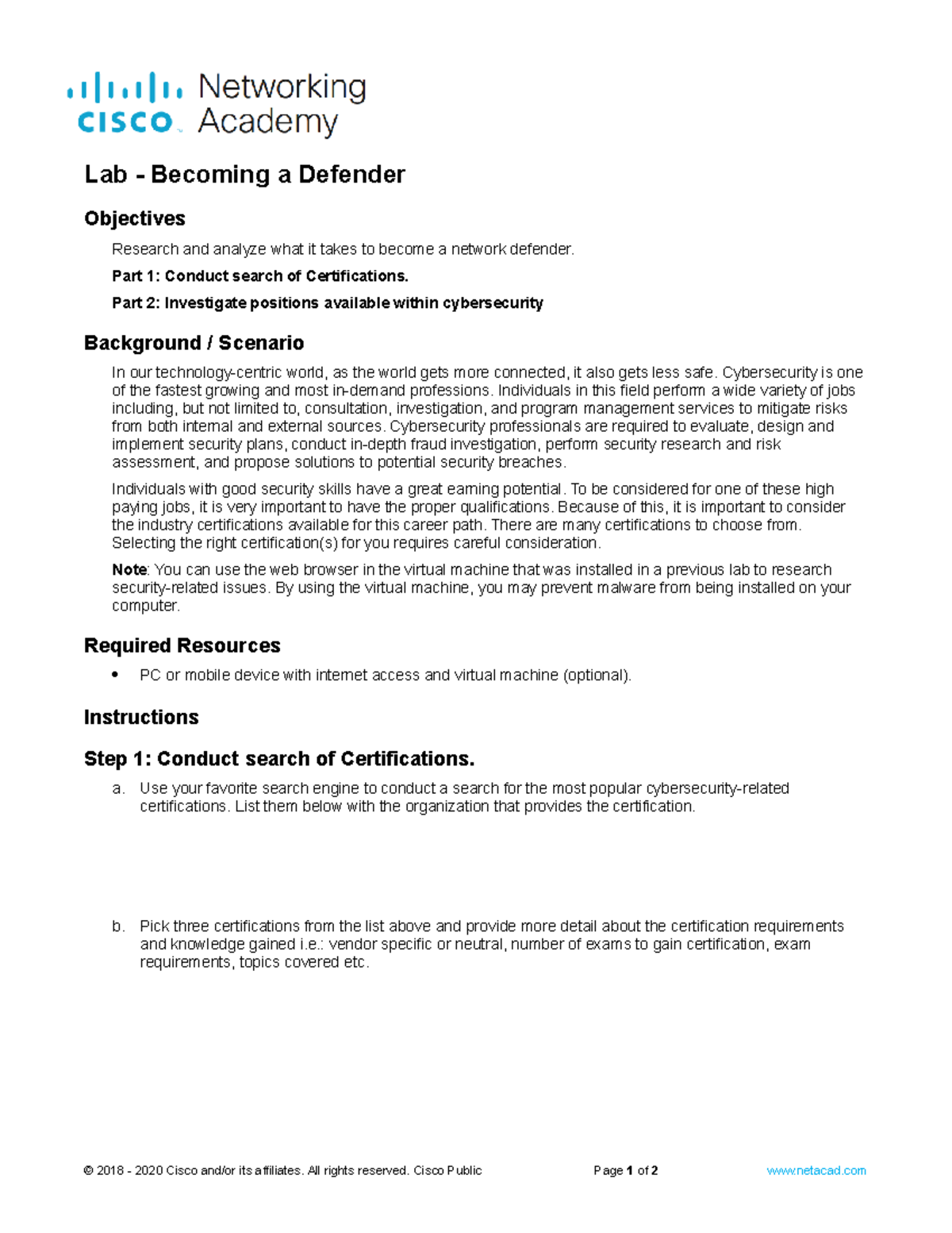 2.2.5 Lab - Becoming a Defender - Lab - Becoming a Defender Objectives ...