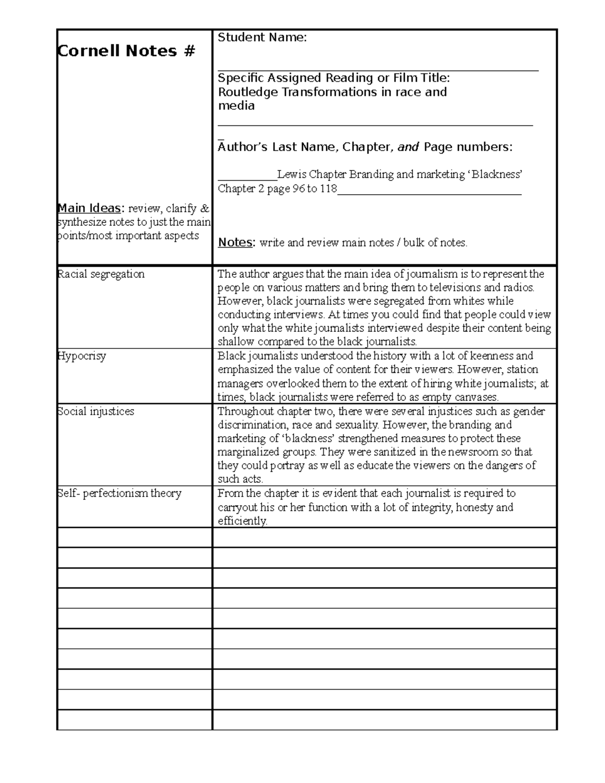 Cornell Notes # - Cornell Notes Main Ideas: review, clarify ...