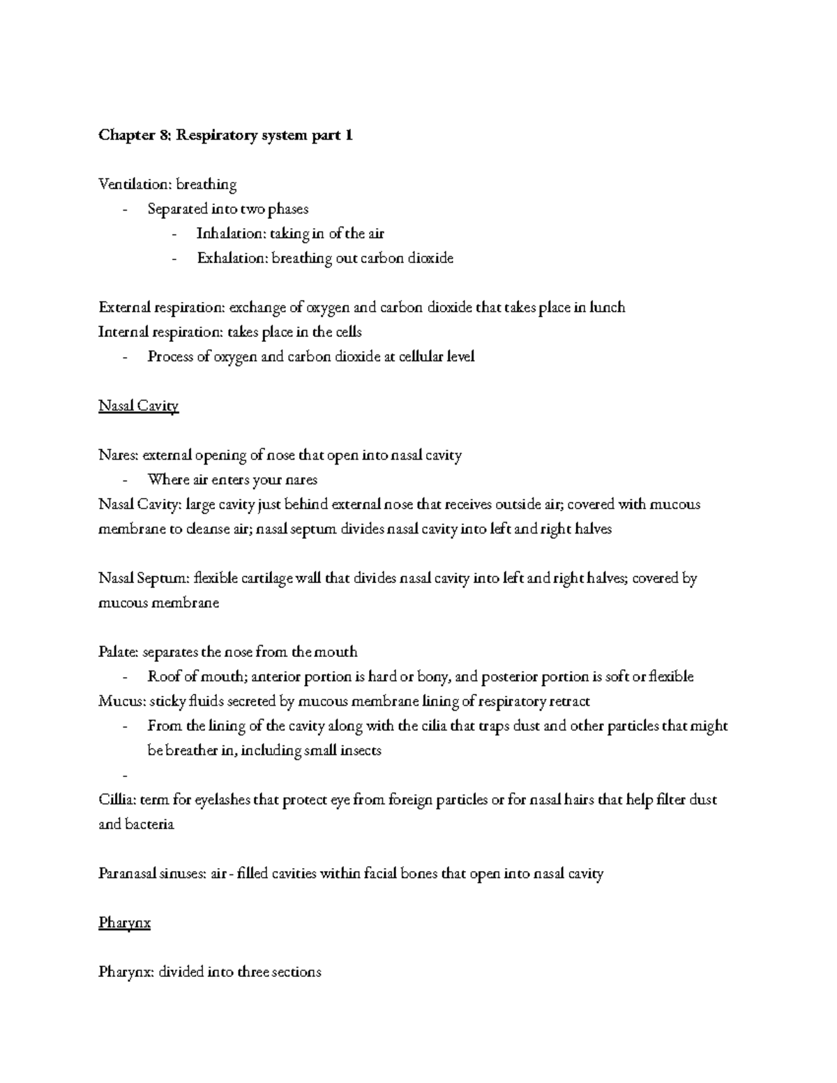 Medical Terminology Notes - Chapter 8 part 1 - Chapter 8: Respiratory ...
