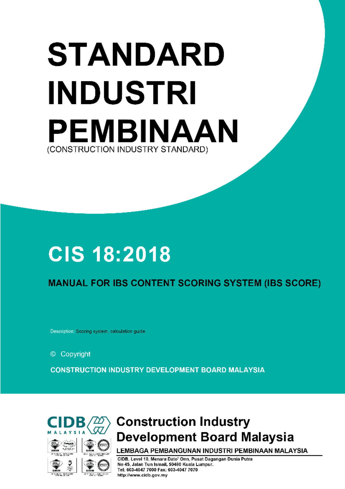 CIDB- Manual-FOR-IBS- Score System CIS 18 2018 - i MANUAL FOR IBS ...