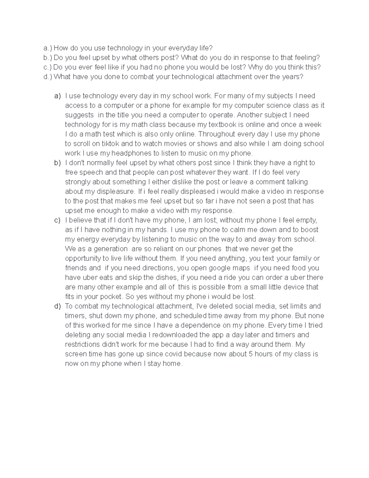 Technology questions - work - a.) How do you use technology in your ...