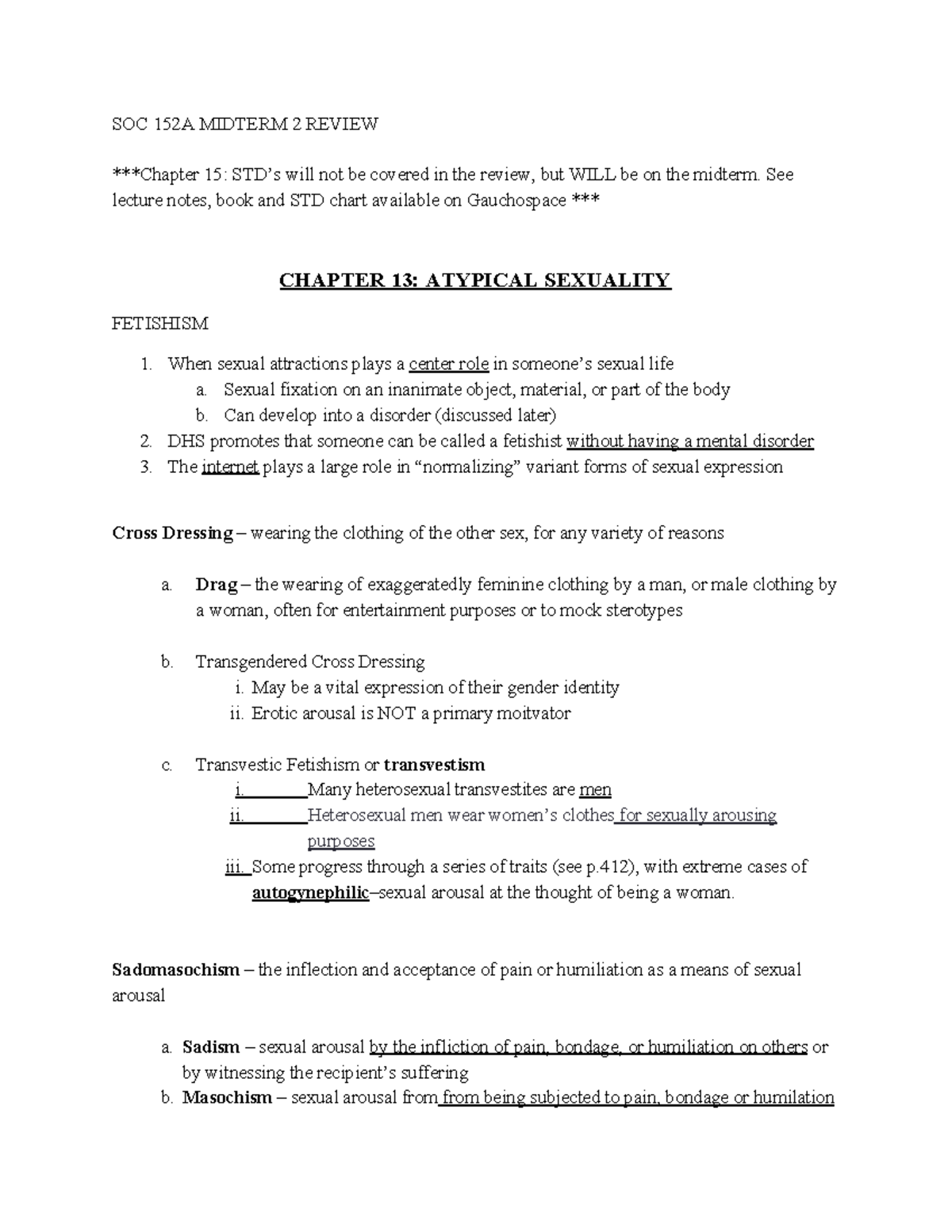 SOC 152A Midterm 2 Study Guide W19 Completed - SOC 152A MIDTERM 2 REVIEW ***Chapter 15: STD’s ...