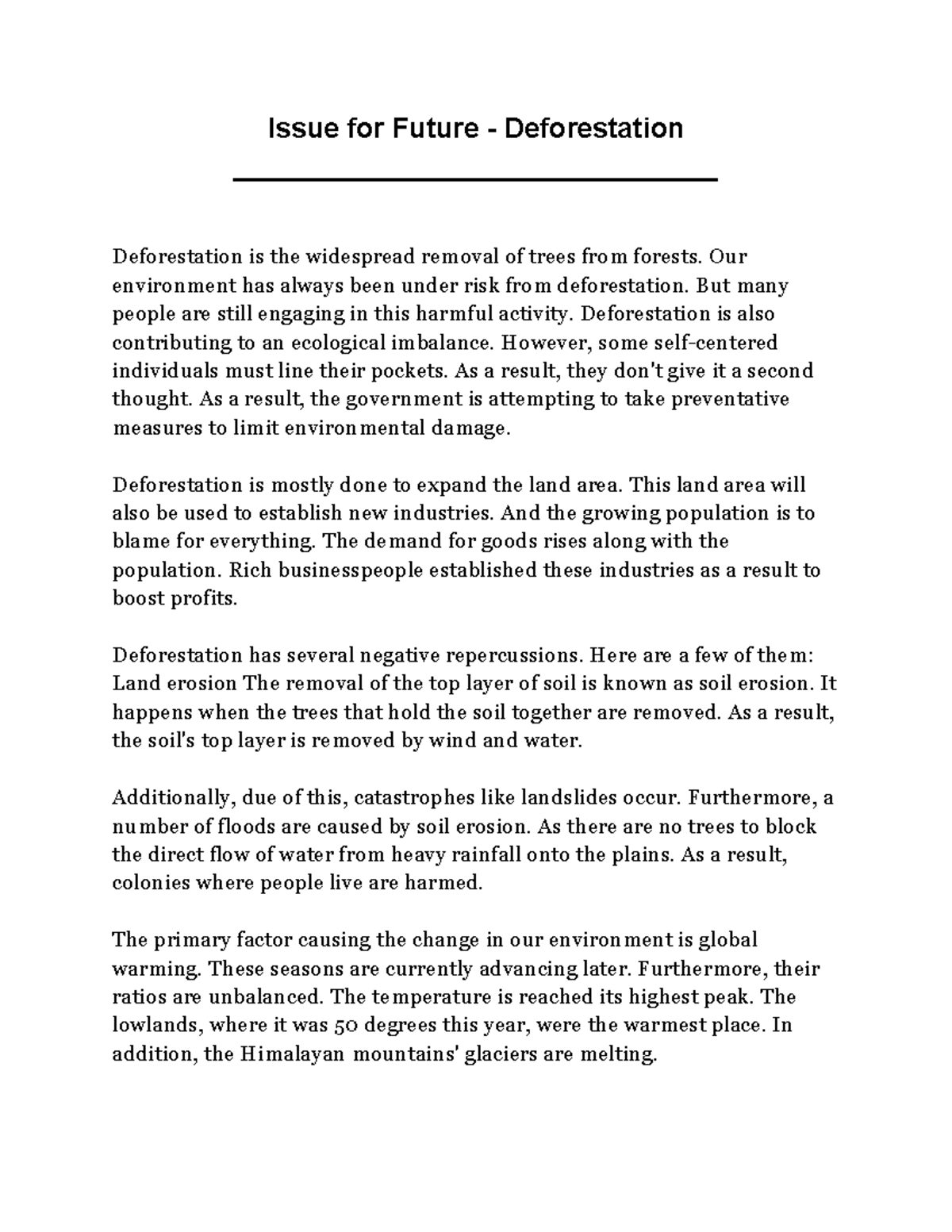 Issue for Future - Deforestation - Issue for Future - Deforestation