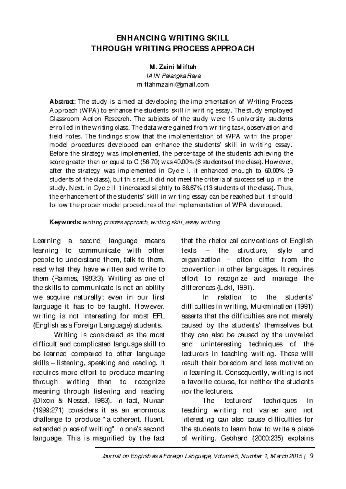 Enhancing Writing Skill Through Writing Process Approach - Journal on ...