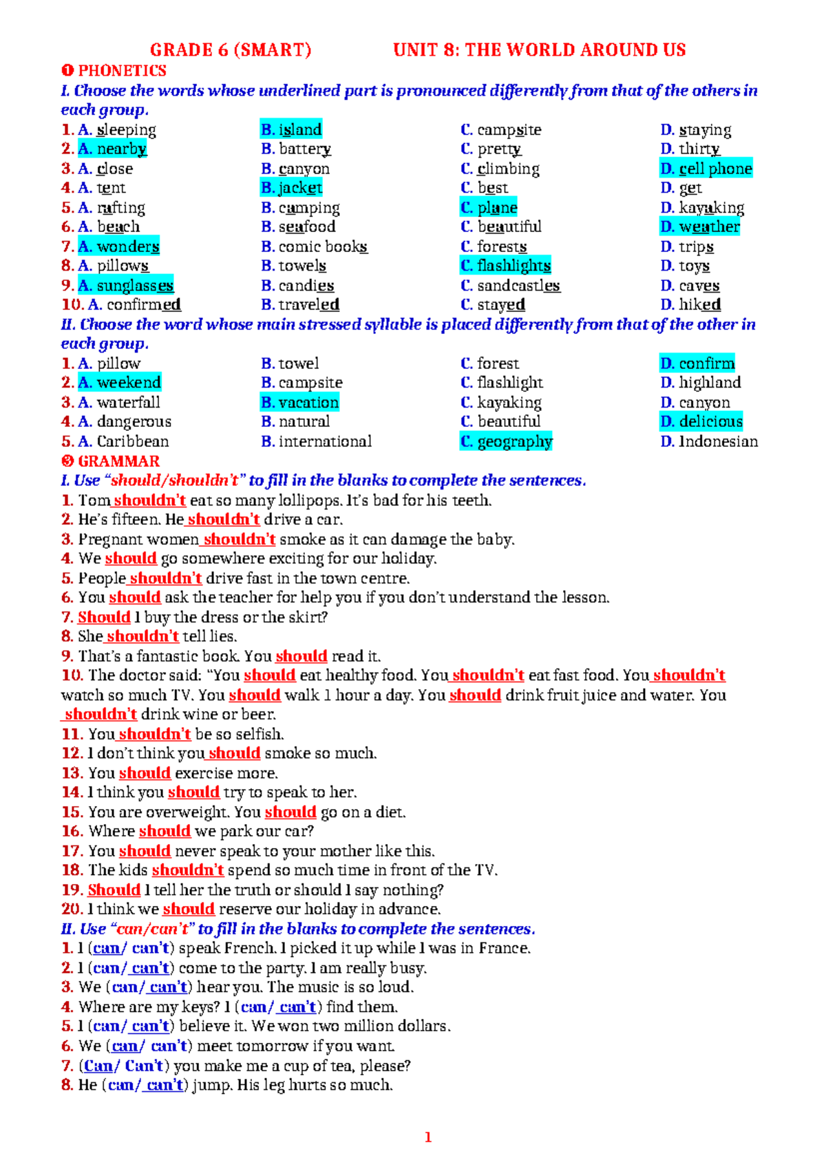 UNIT 8 Smart K - GRADE 6 (SMART) UNIT 8: THE WORLD AROUND US PHONETICS ...