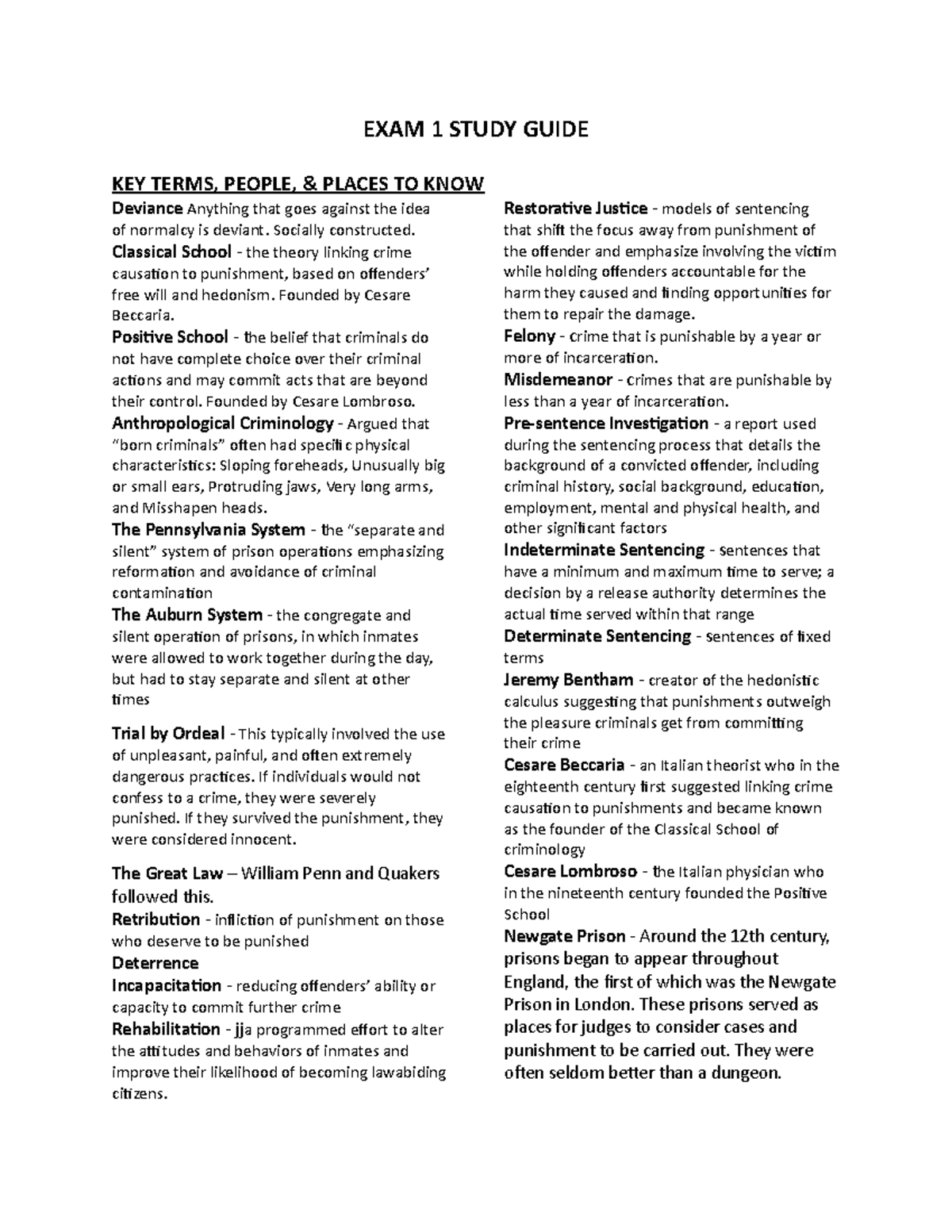 Exam 1 Study Guide - EXAM 1 STUDY GUIDE KEY TERMS, PEOPLE, & PLACES TO ...