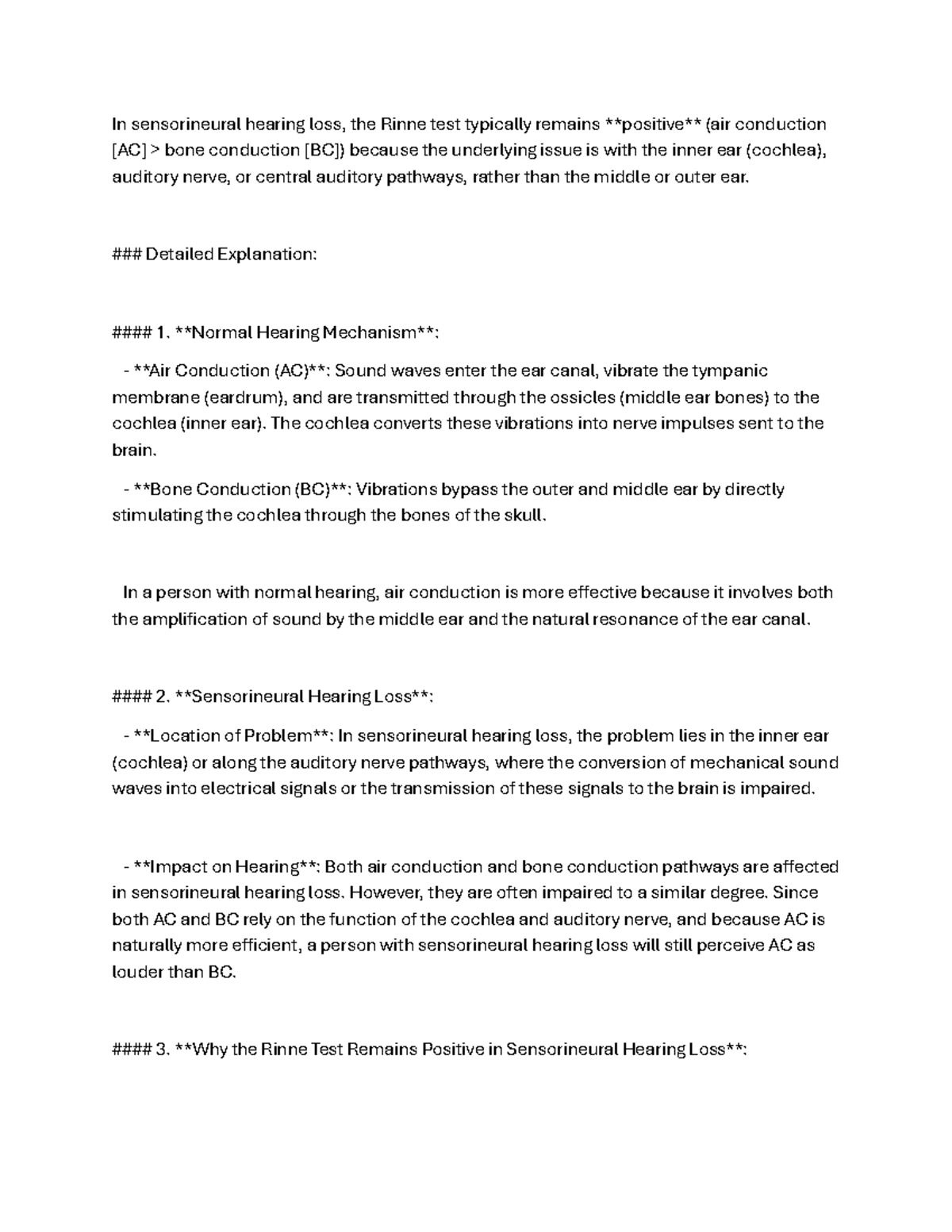 In sensorineural hearing loss - Detailed Explanation: 1. Normal Hearing ...