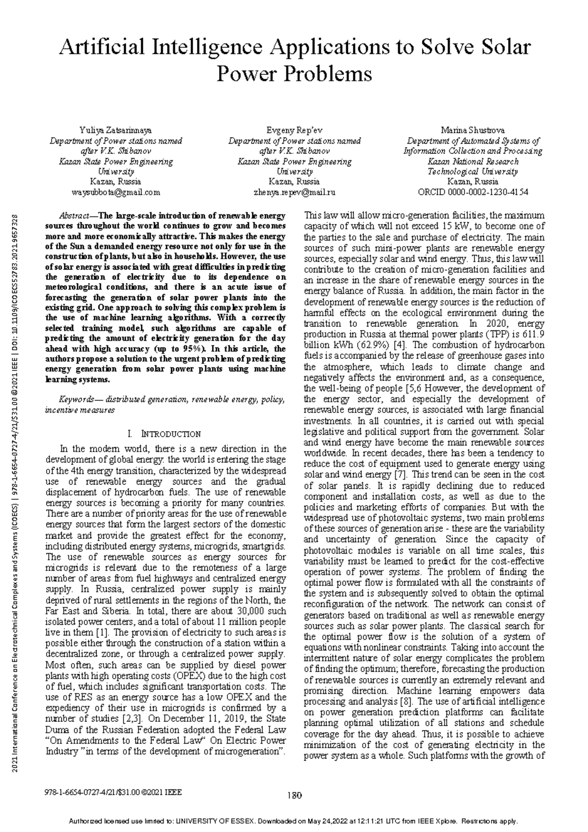 Artificial Intelligence Applications to Solve Solar Power Problems ...