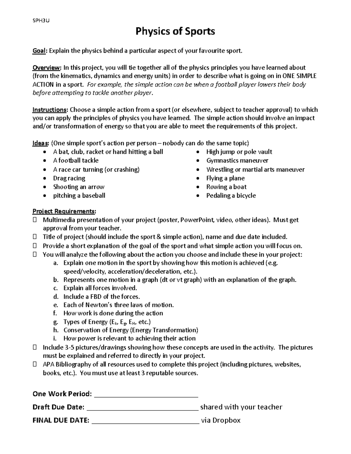 Physics of Sport's Action Project - SPH3U Physics of Sports Goal ...