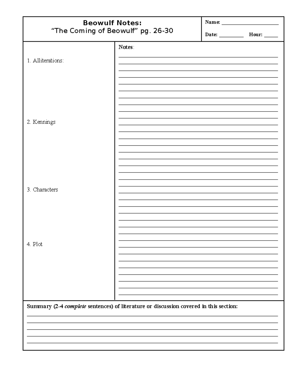Beowulf Notes template The Coming of Beowulf - Beowulf Notes: “The ...