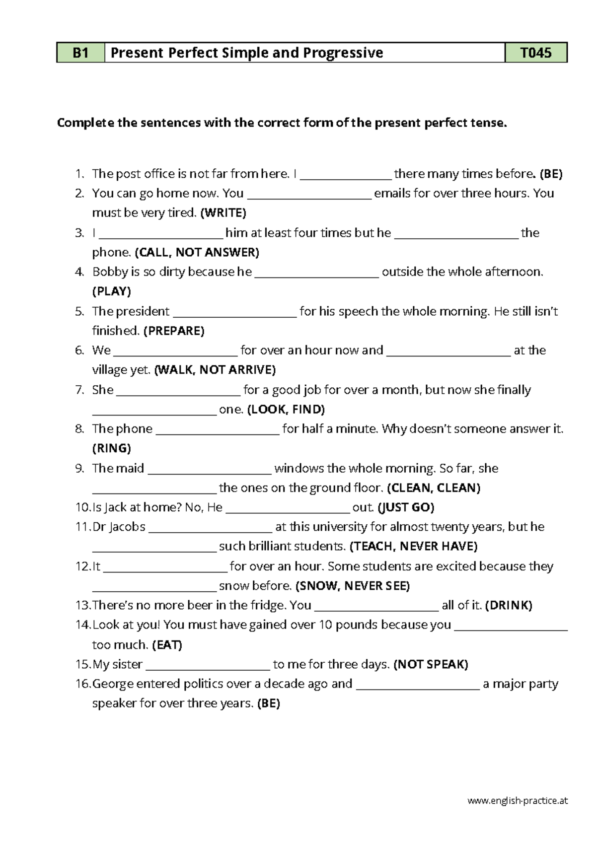 Present Perfect 1 - None - english-practice B1 Present Perfect Simple ...