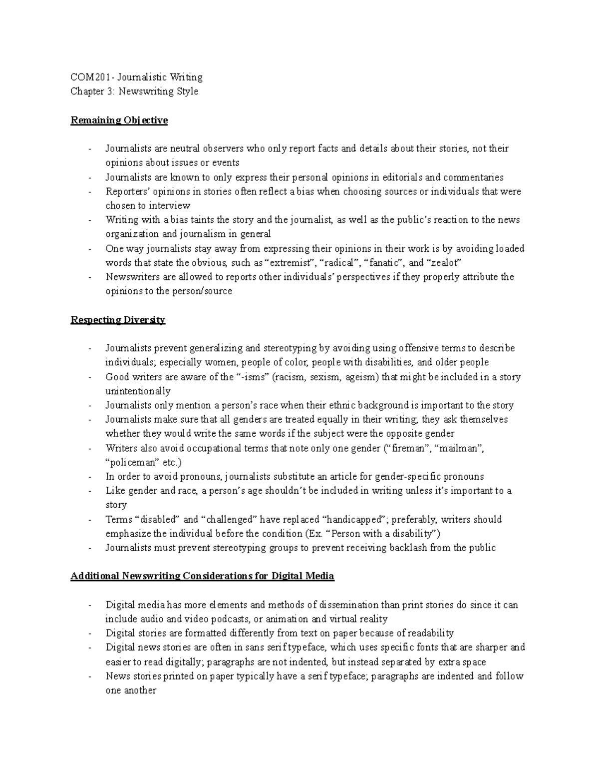 COM201- Newswriting Style Pt.2 - COM201- Journalistic Writing Chapter 3 ...