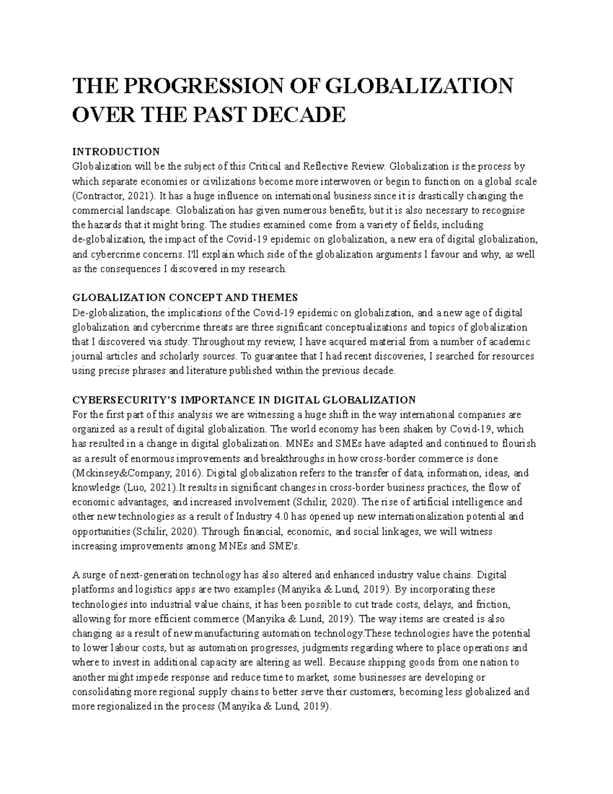 Ibus303 assignment - THE PROGRESSION OF GLOBALIZATION OVER THE PAST ...