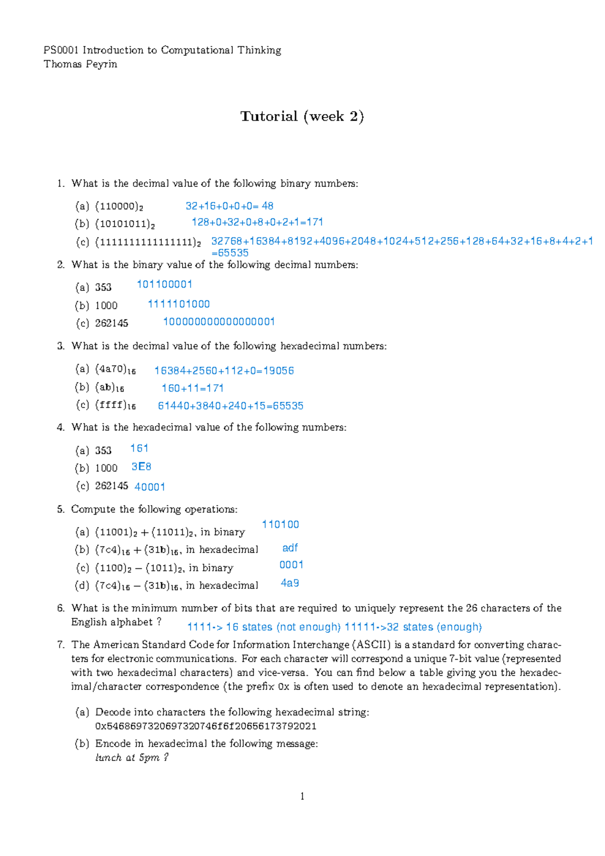 PS0001 tut2 questions - nil - PS0001 Introduction to Computational Thinking Thomas Peyrin ...