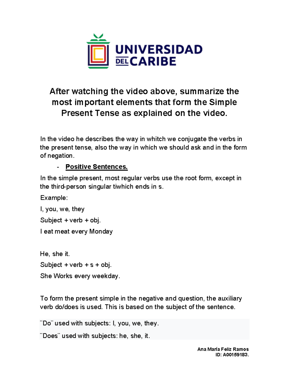 unidad 2 actividad 3 ingles - Ana María Feliz Ramos ID: A00159183 ...