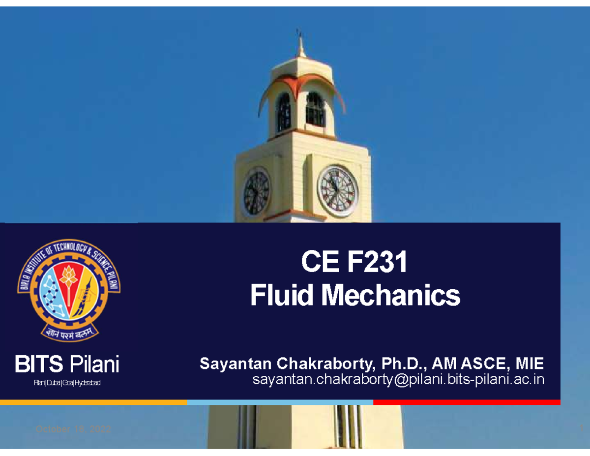 Lecture 18 - jb/bl - BITS Pilani Pilani|Dubai|Goa|Hyderabad CE F Fluid ...