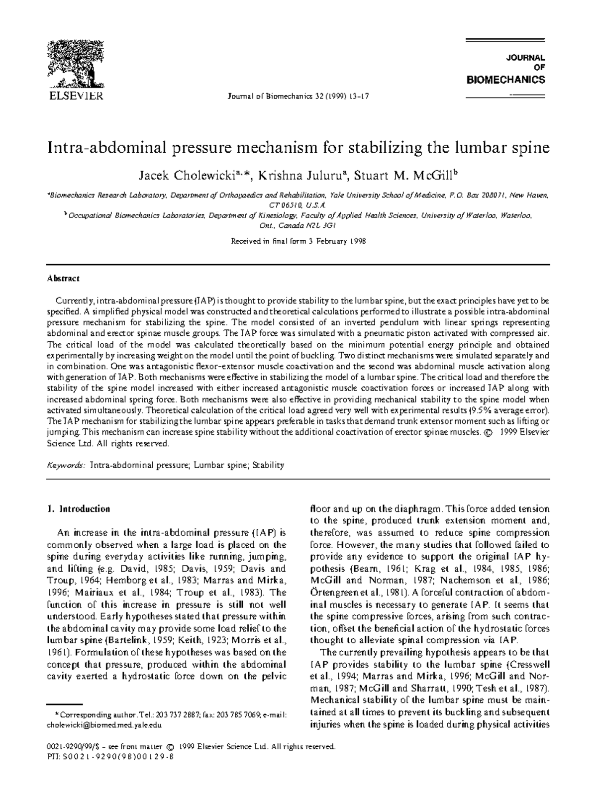 Iap stability - Journal of Biomechanics 32 (1999) 13— 17 Intra ...