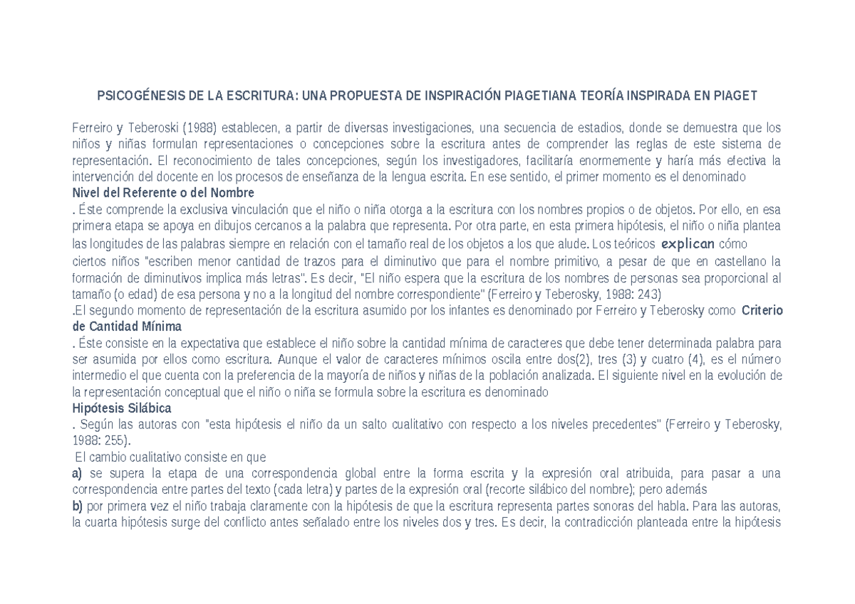 Psicogénesis DE LA Escritura - PSICOGÉNESIS DE LA ESCRITURA: UNA ...