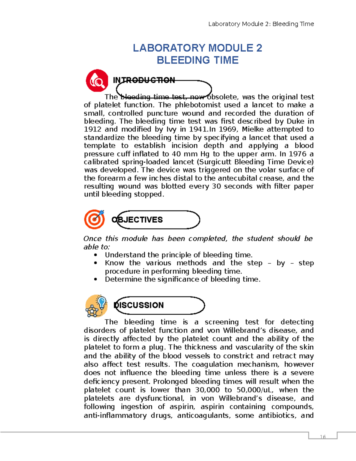 2 Lab 2 Bleeding Time LABORATORY MODULE 2 BLEEDING TIME
