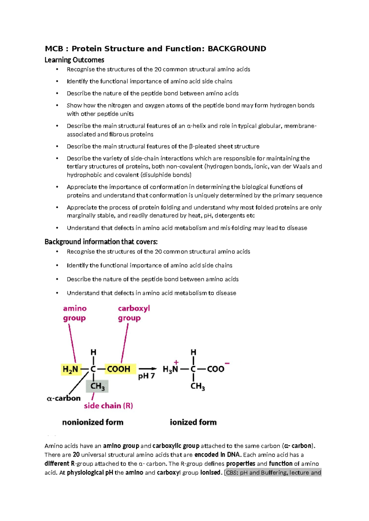MCB Protein structure and Function Background - MCB : Protein Structure ...