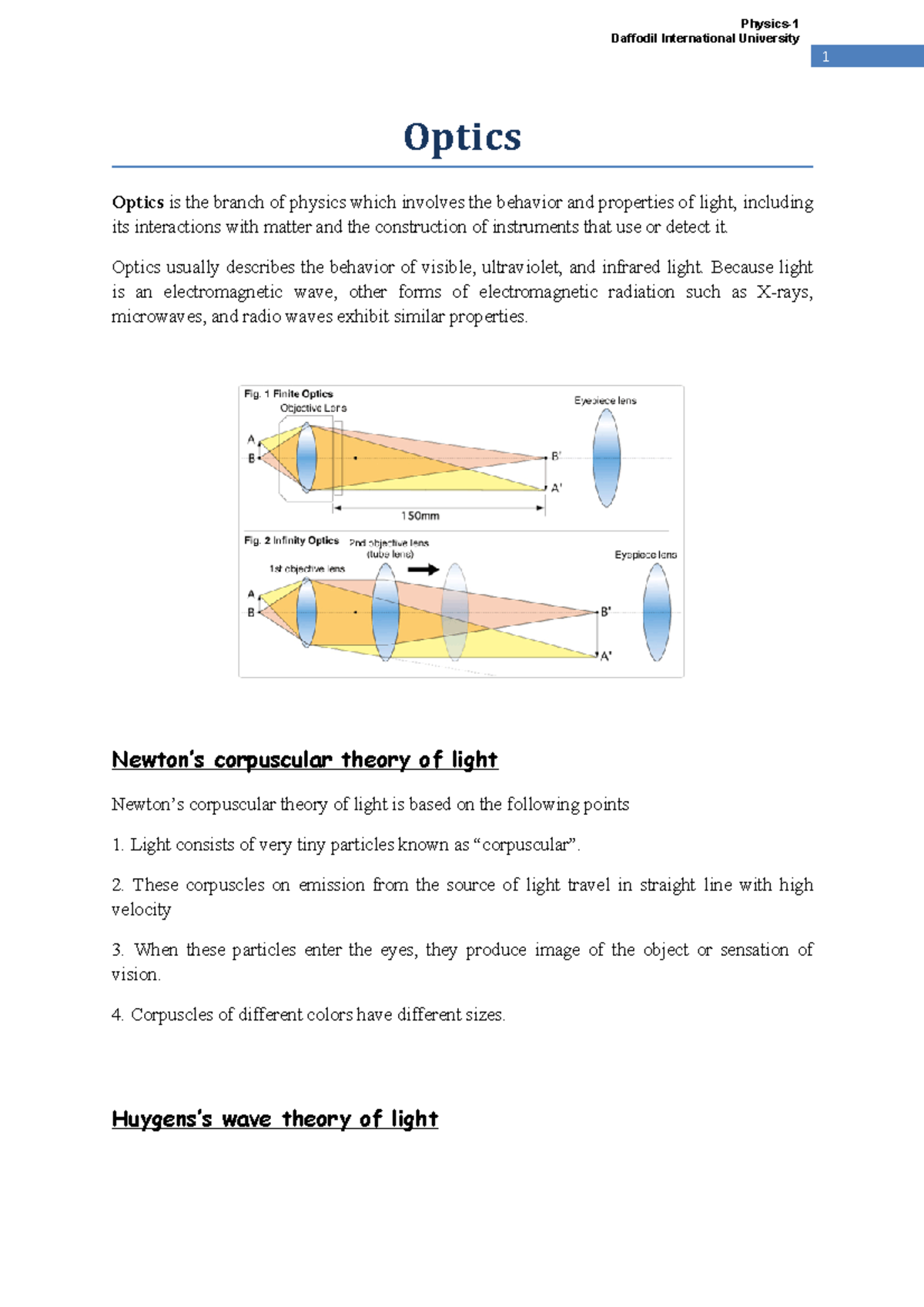 Optics detail - 1 Daffodil International University Optics Optics is ...