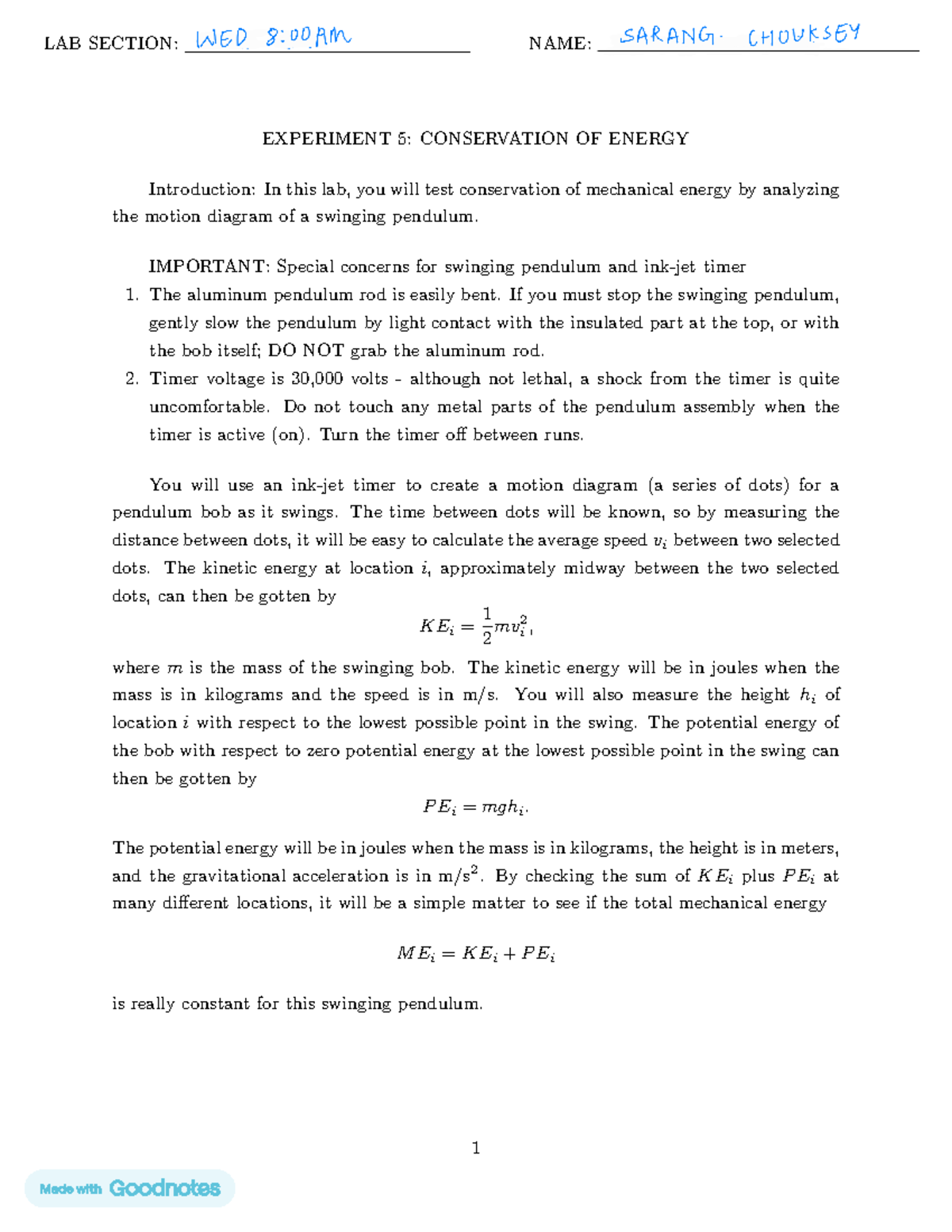 Lab 5 - ####### LAB SECTION: NAME: ####### EXPERIMENT 5: CONSERVATION ...