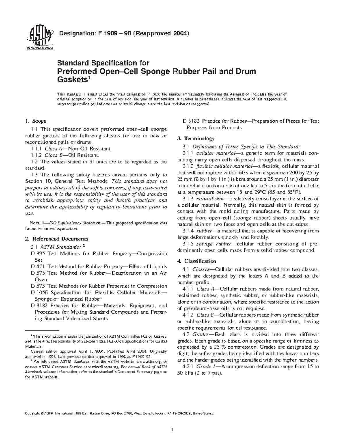 F-1909 - Norma ASTM - Designation: F 1909 – 98 (Reapproved 2004 ...
