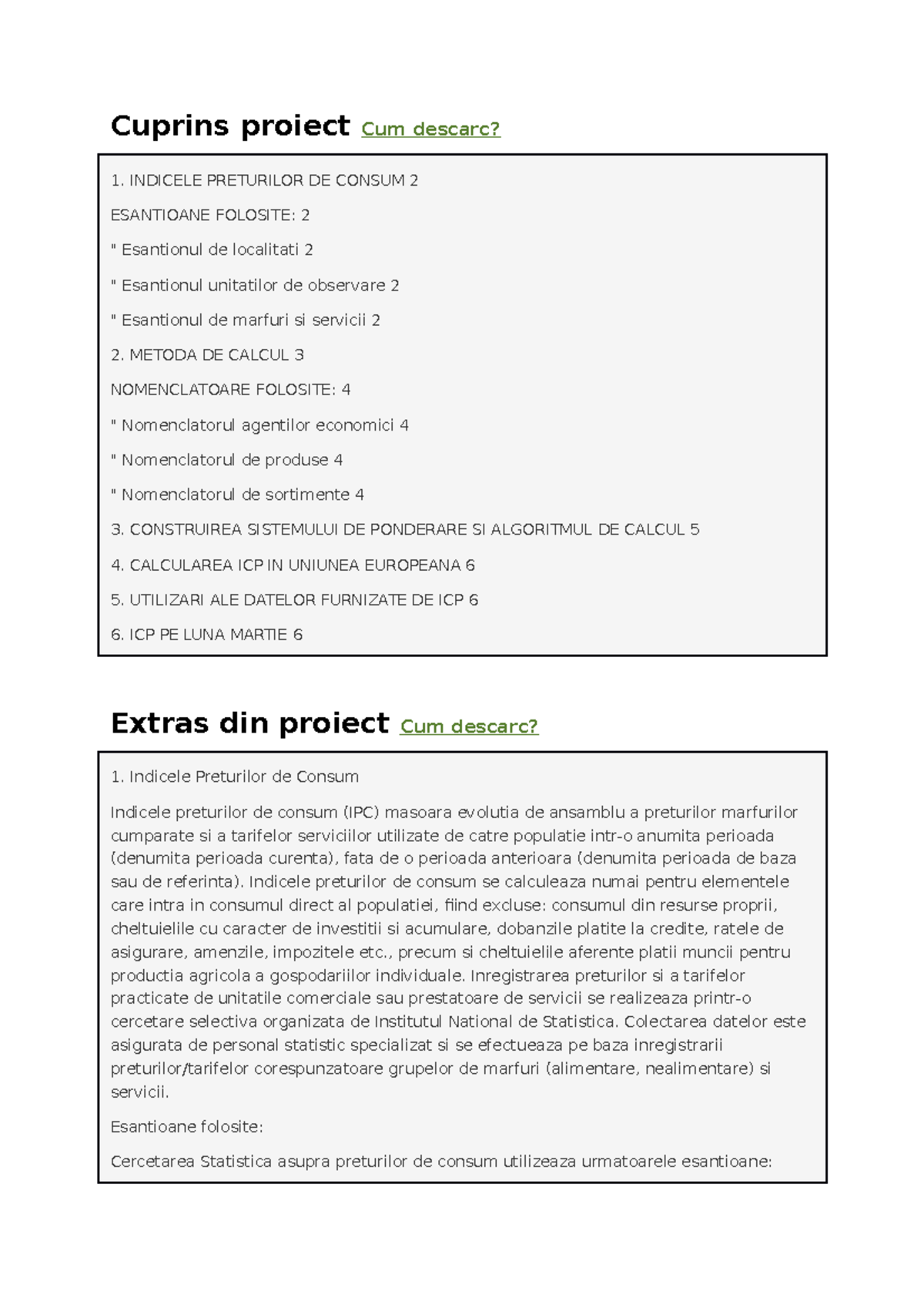 Proiect indicele de consum - Cuprins proiect Cum descarc? 1. INDICELE PRETURILOR DE CONSUM 2 ...