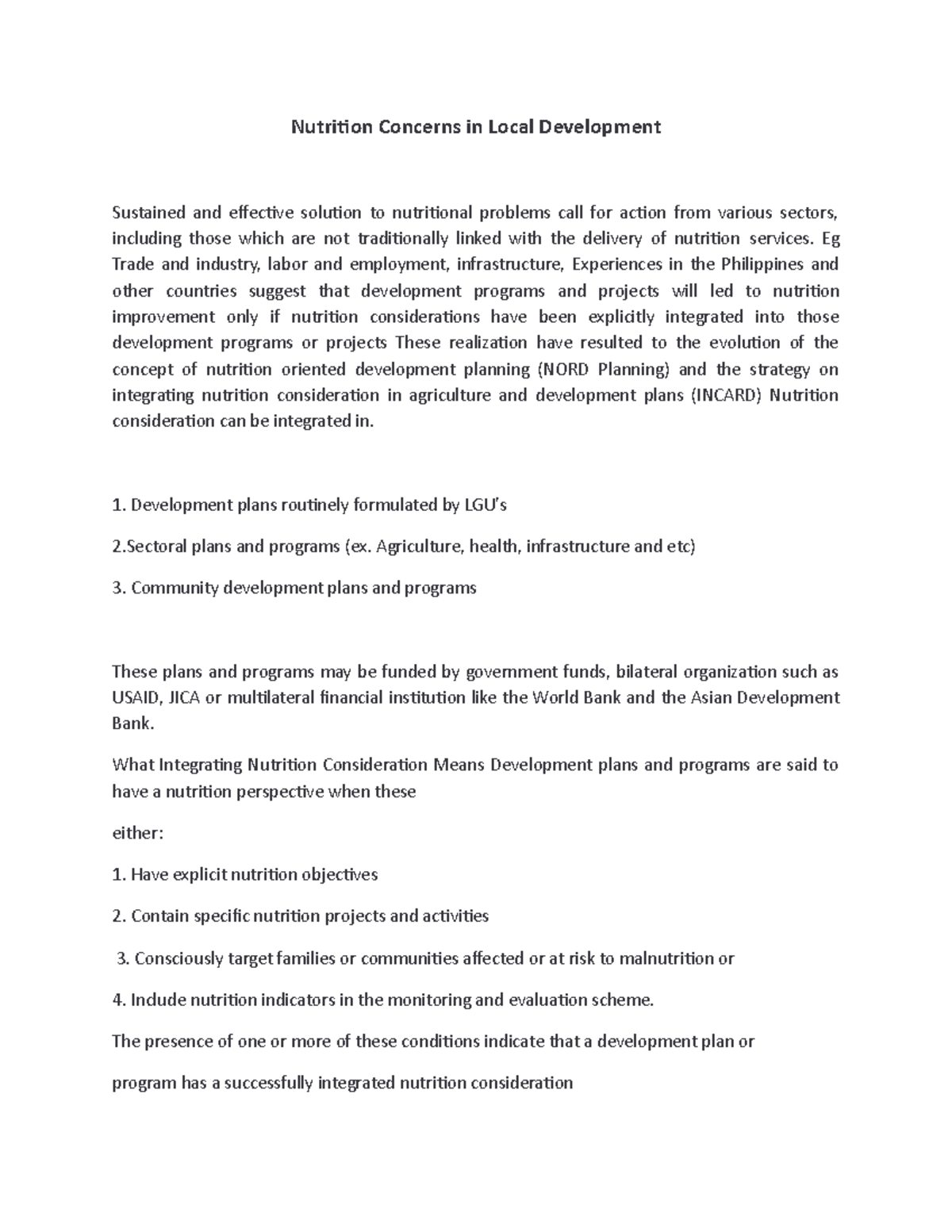 Nutrition Concern in Local Department - Nutrition Concerns in Local ...