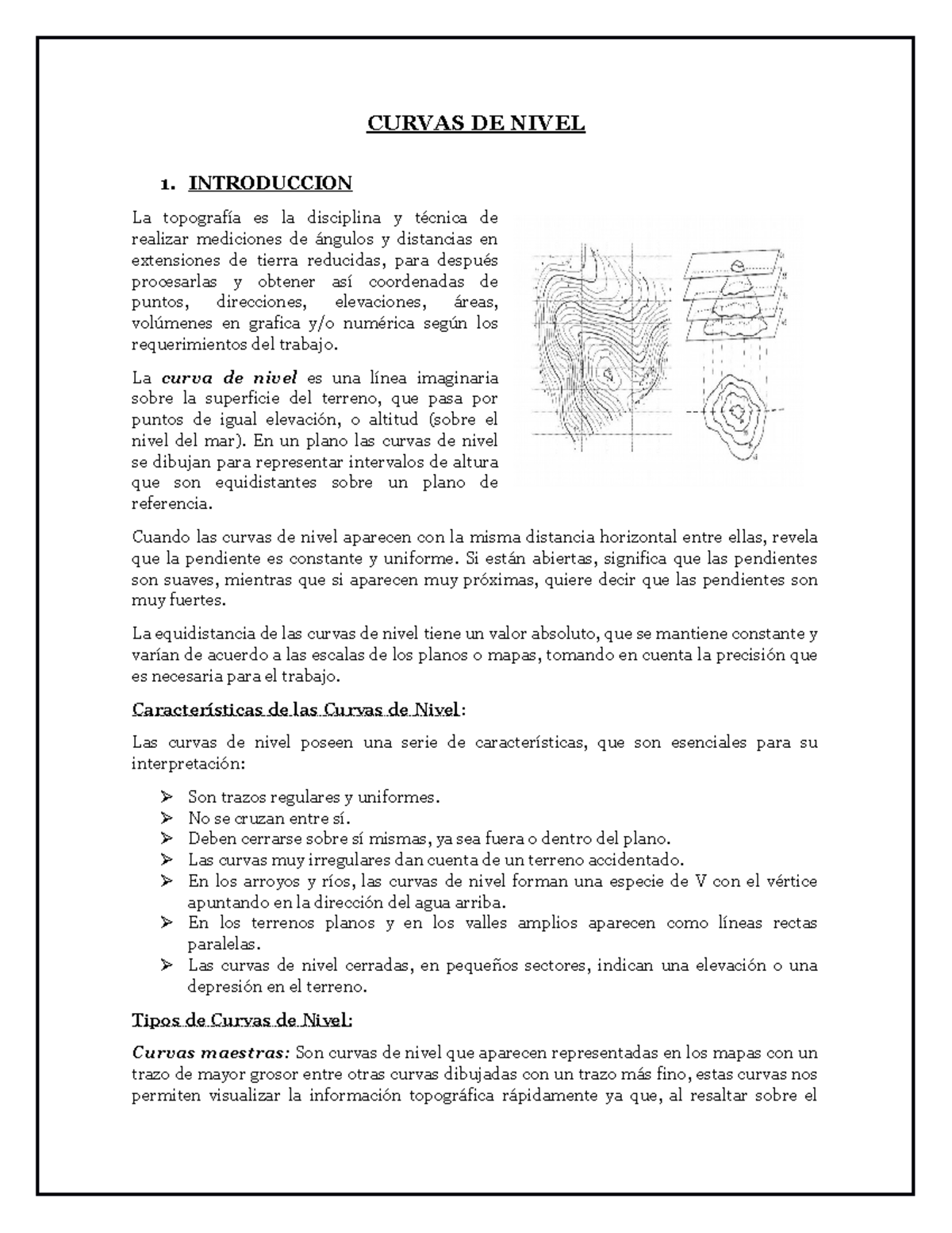 Curvas DE Nivel Proyecto - CURVAS DE NIVEL 1. INTRODUCCION La ...