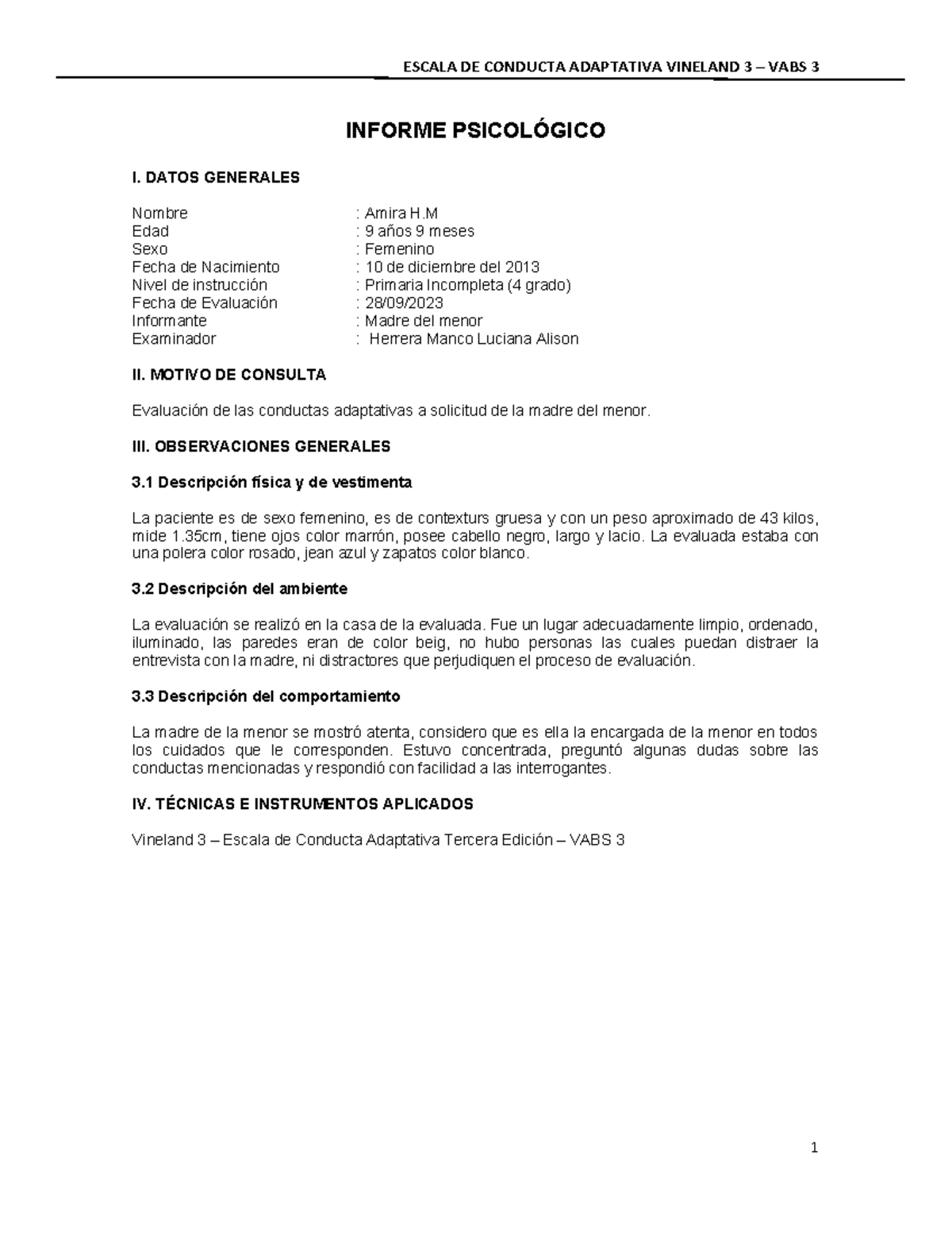 Informe+ Final+ Vineland+3+-+VABS+3 - ESCALA DE CONDUCTA ADAPTATIVA ...