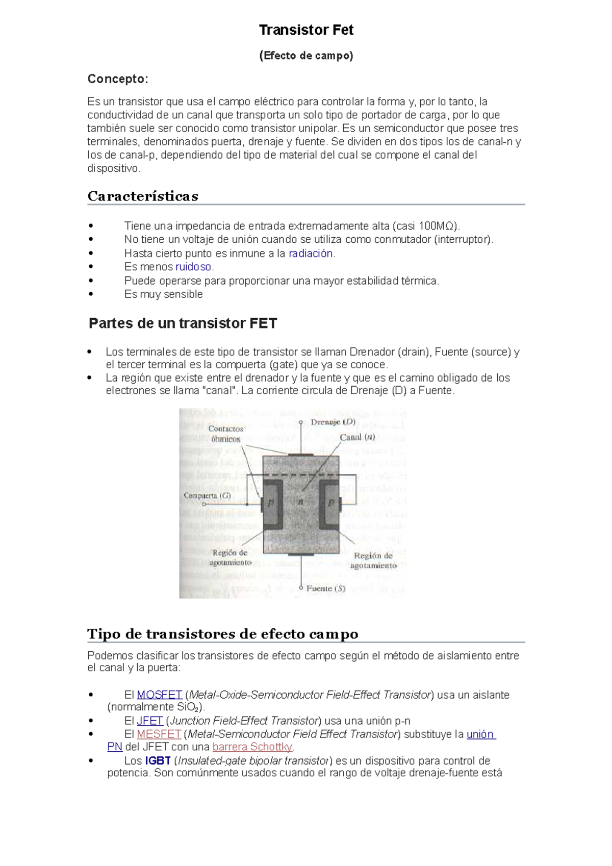Transitor Fet - sss - Transistor Fet (Efecto de campo) Concepto: Es un ...