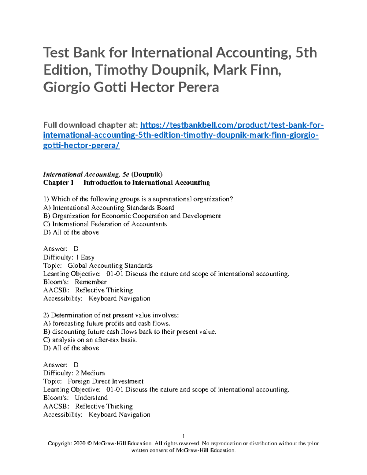 TB Ch - international accounting - 1 Copyright 2020 © McGraw-Hill ...