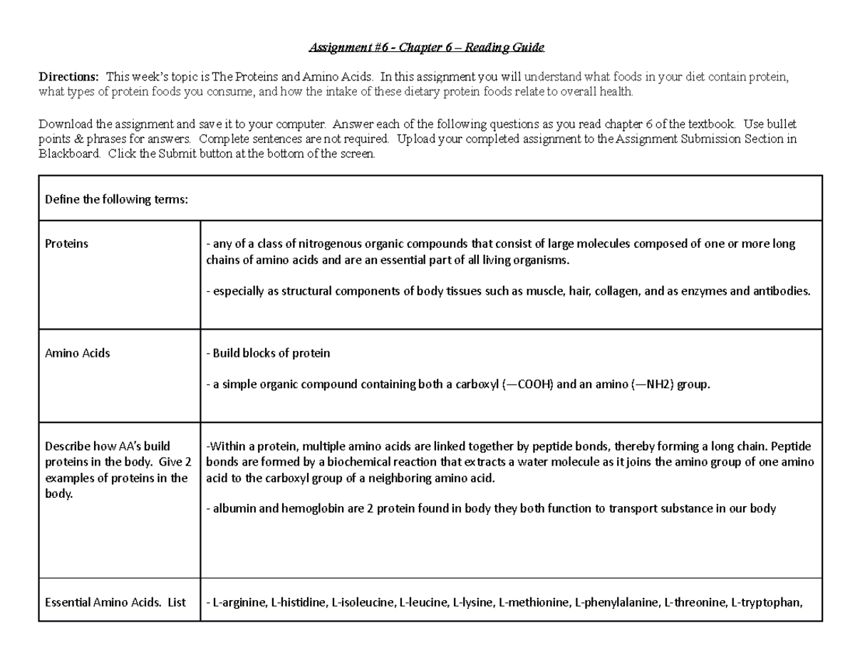 Assignment #6 - Chapter 6 Reading Guide(1) - Assignment #6 - Chapter 6 ...