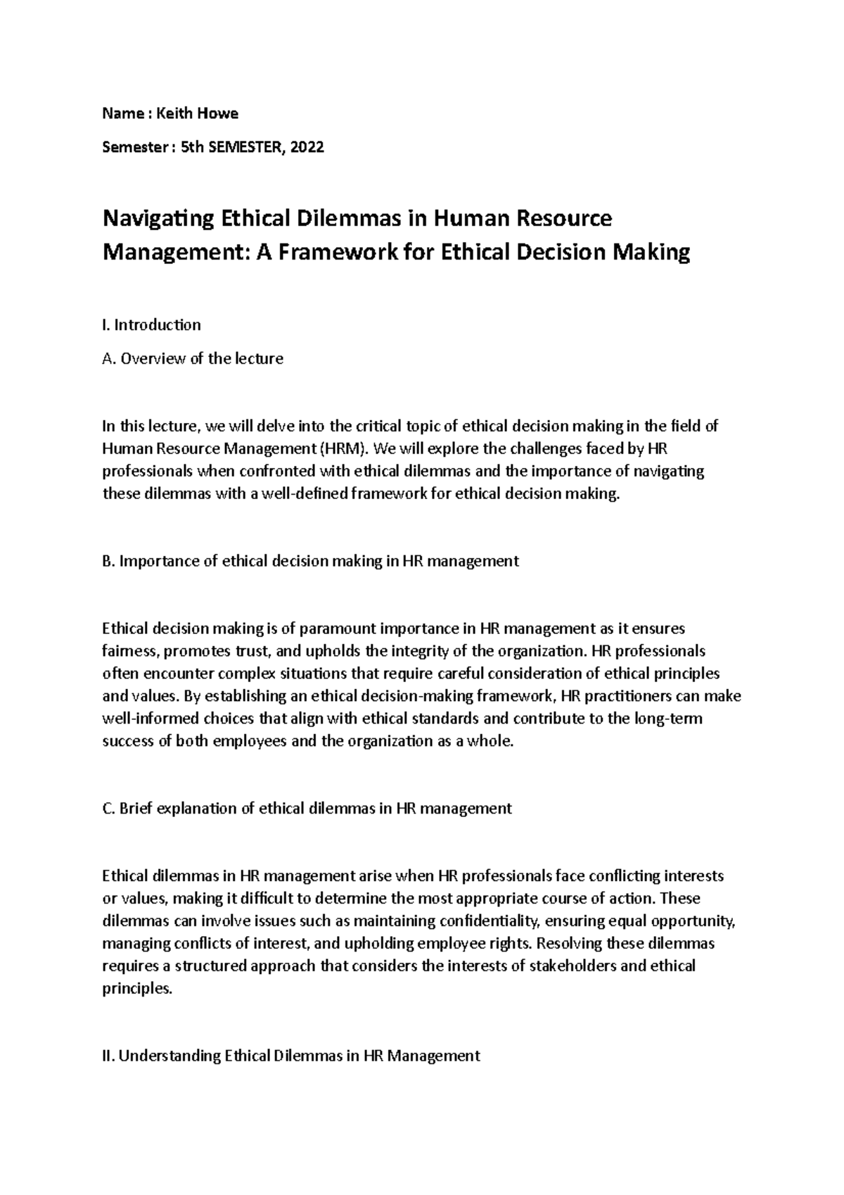 Navigating Ethical Dilemmas in Human Resource Management A Framework ...