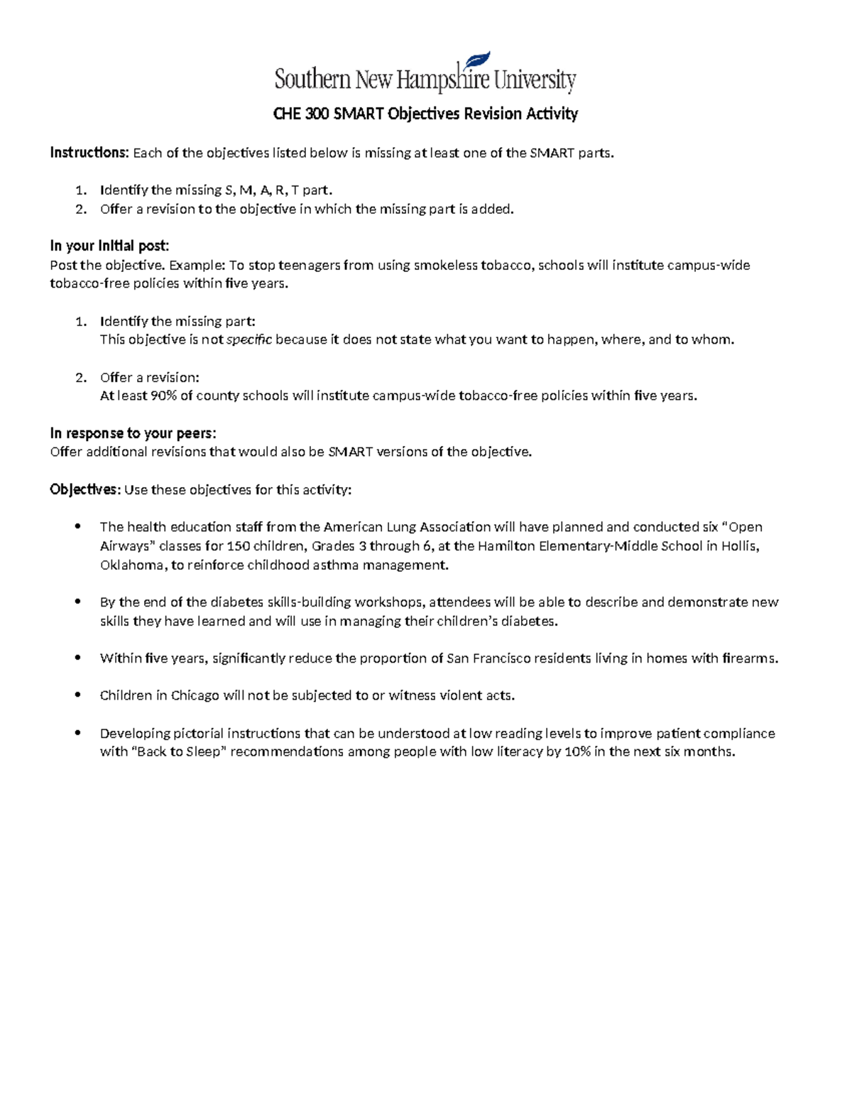 CHE 300 Smart Objectives Revision Activity - CHE 300 SMART Objectives ...