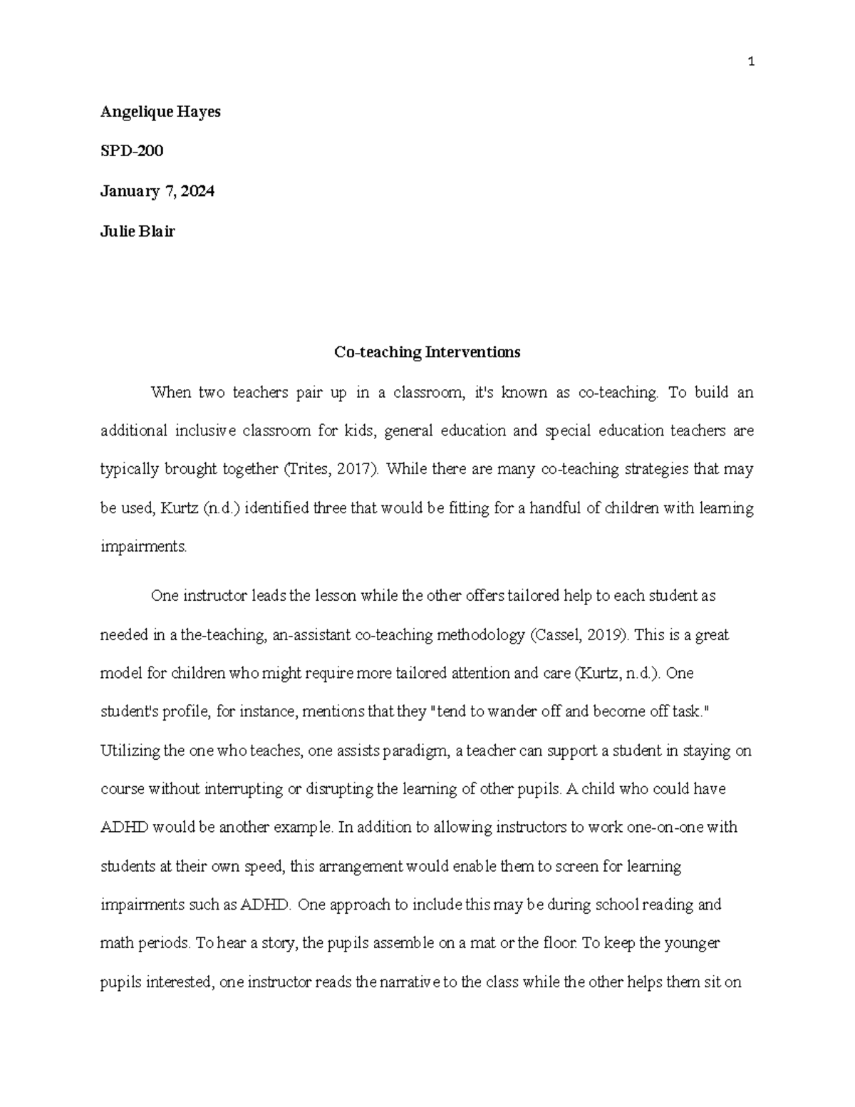 Co teaching interventions - Angelique Hayes SPD- January 7, 2024 Julie ...