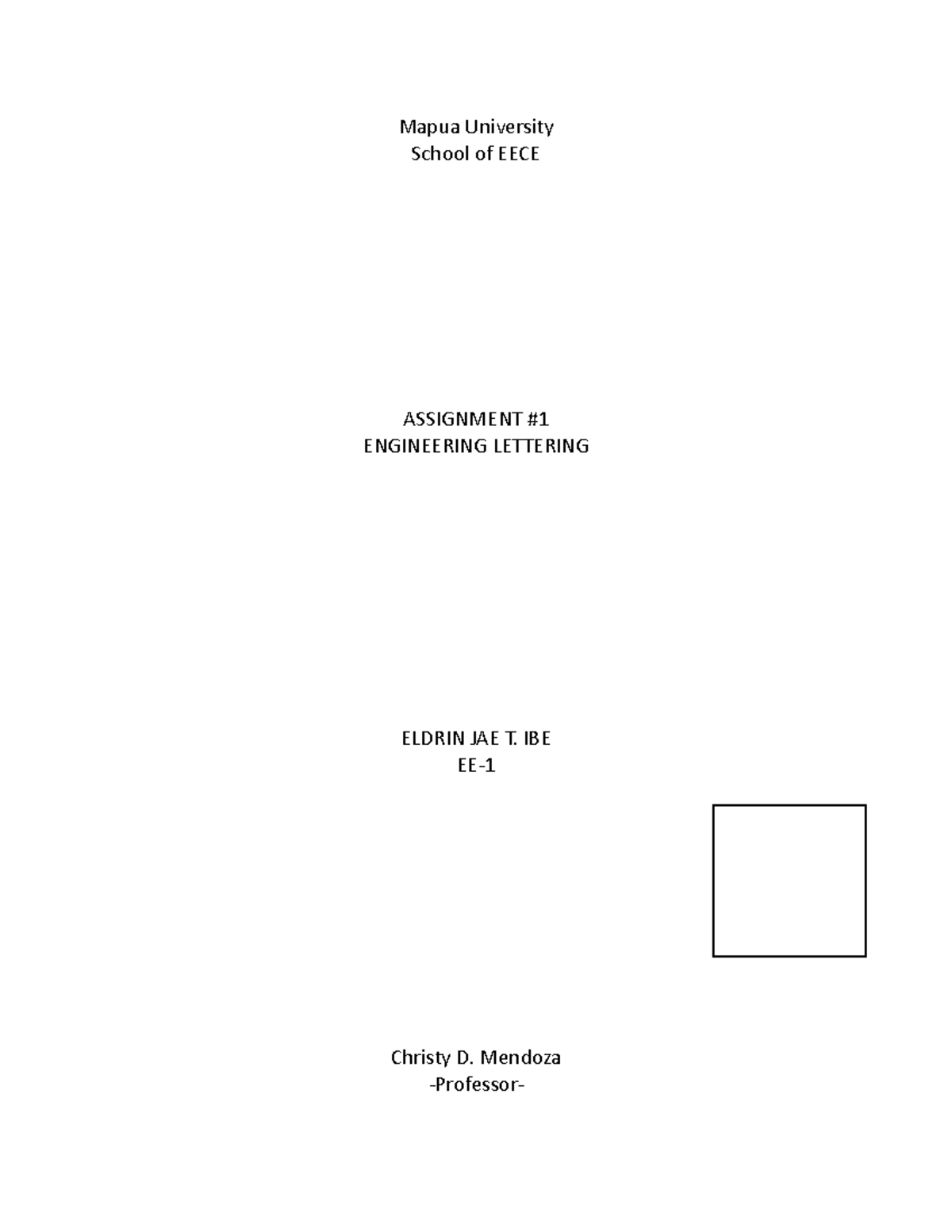 Assignment 1 Engineering Lettering - Mapua University School of EECE ...