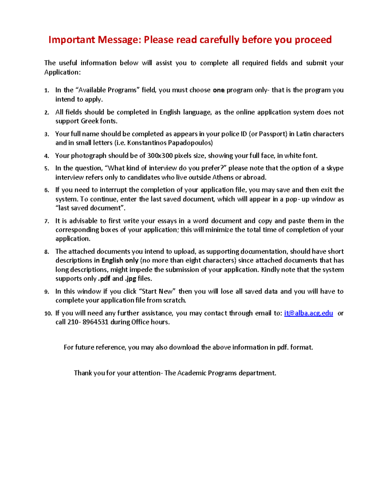 Important Information Please read carefully before - Important Message ...