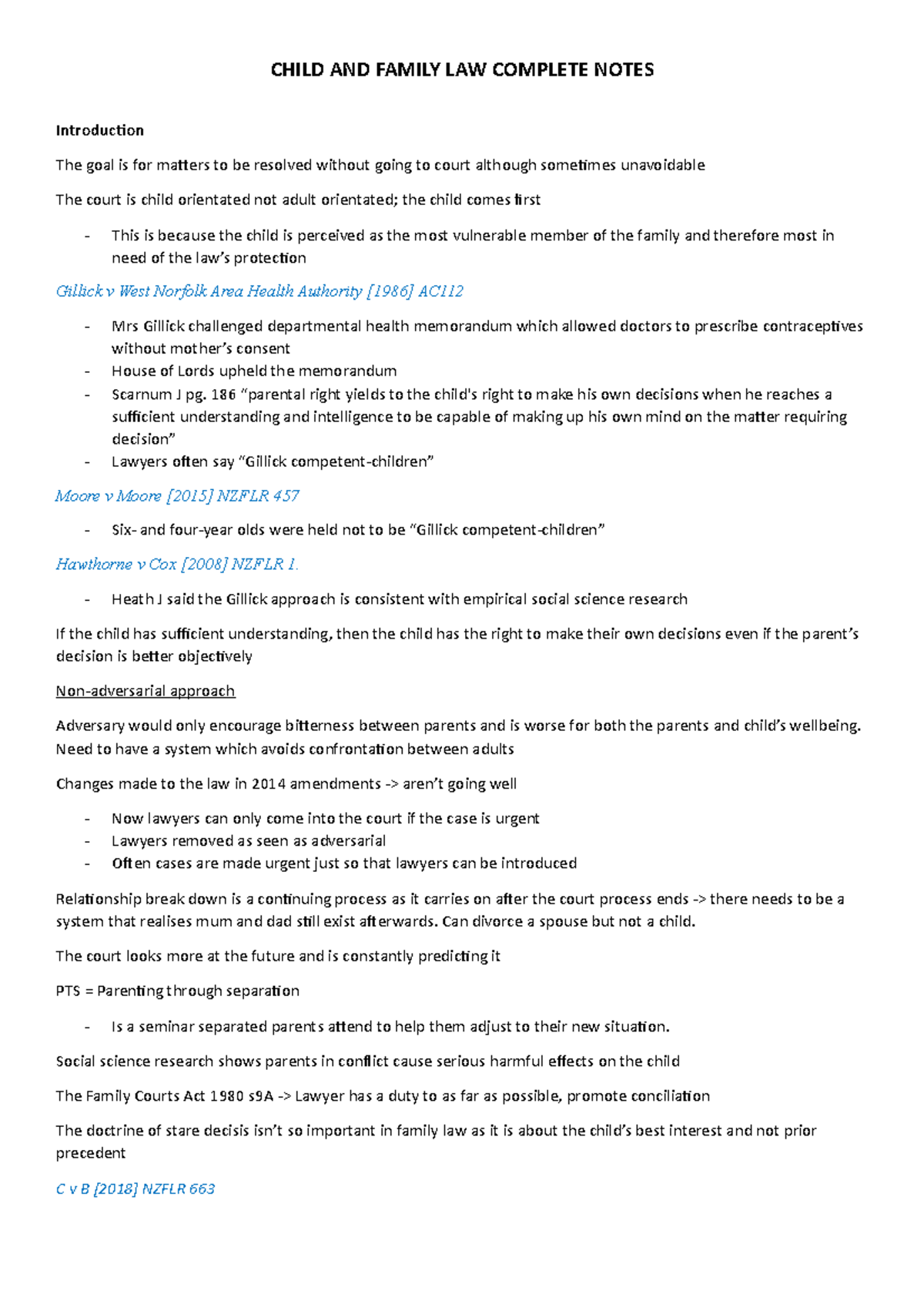 Child family law complete notes - CHILD AND FAMILY LAW COMPLETE NOTES ...