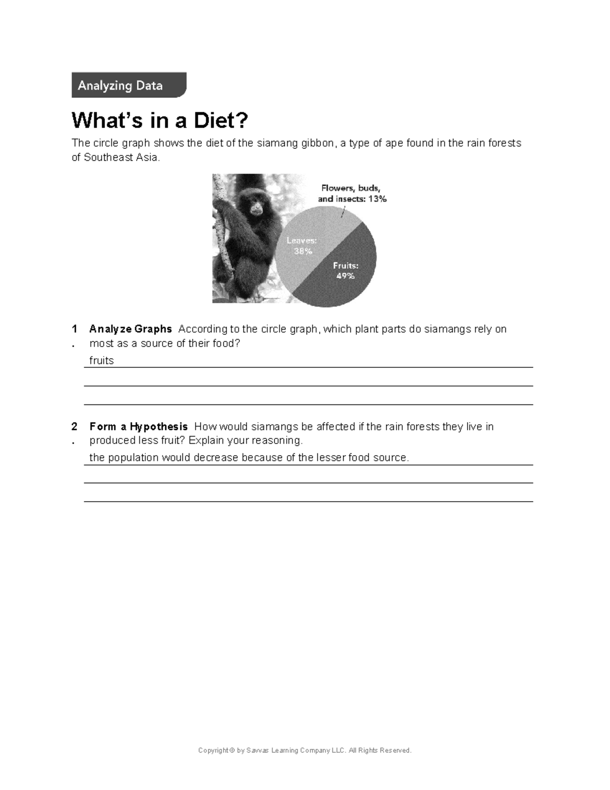 BIO CH01 Analyzing Data-1 - What’s in a Diet? The circle graph shows ...