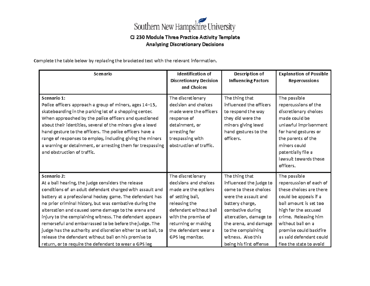 3-1 Practice Activity Analyze Discretionary Decisions - CJ 230 Module ...
