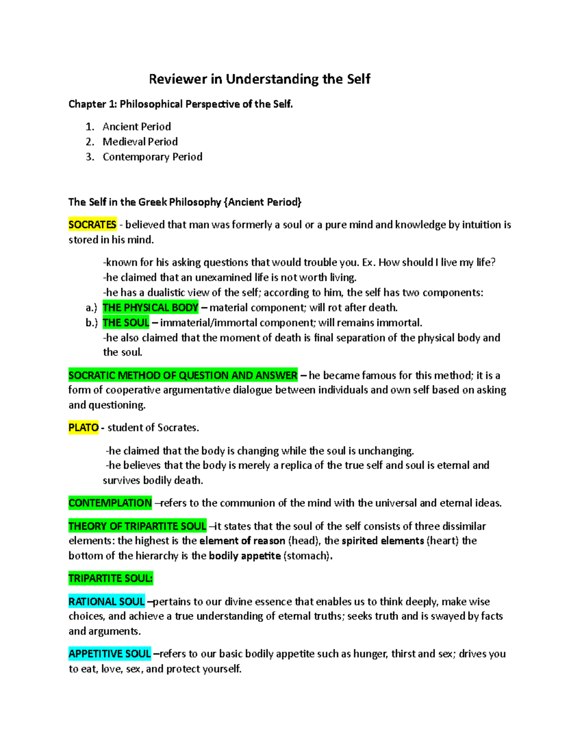 Reviewer in Understanding the Self - Reviewer in Understanding the Self Chapter 1: Philosophical ...