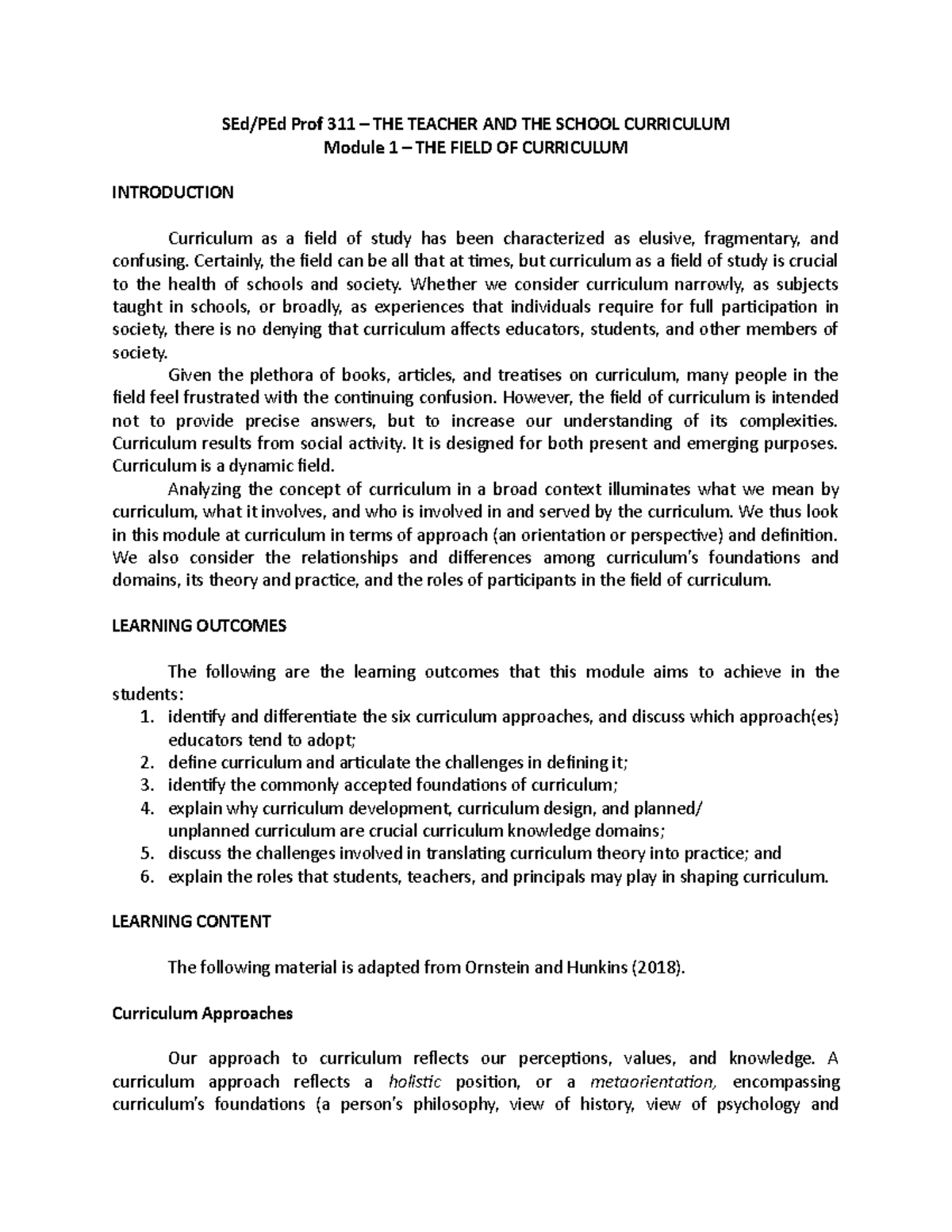 SEd or PEd Prof 311 Module 1 - SEd/PEd Prof 311 – THE TEACHER AND THE ...