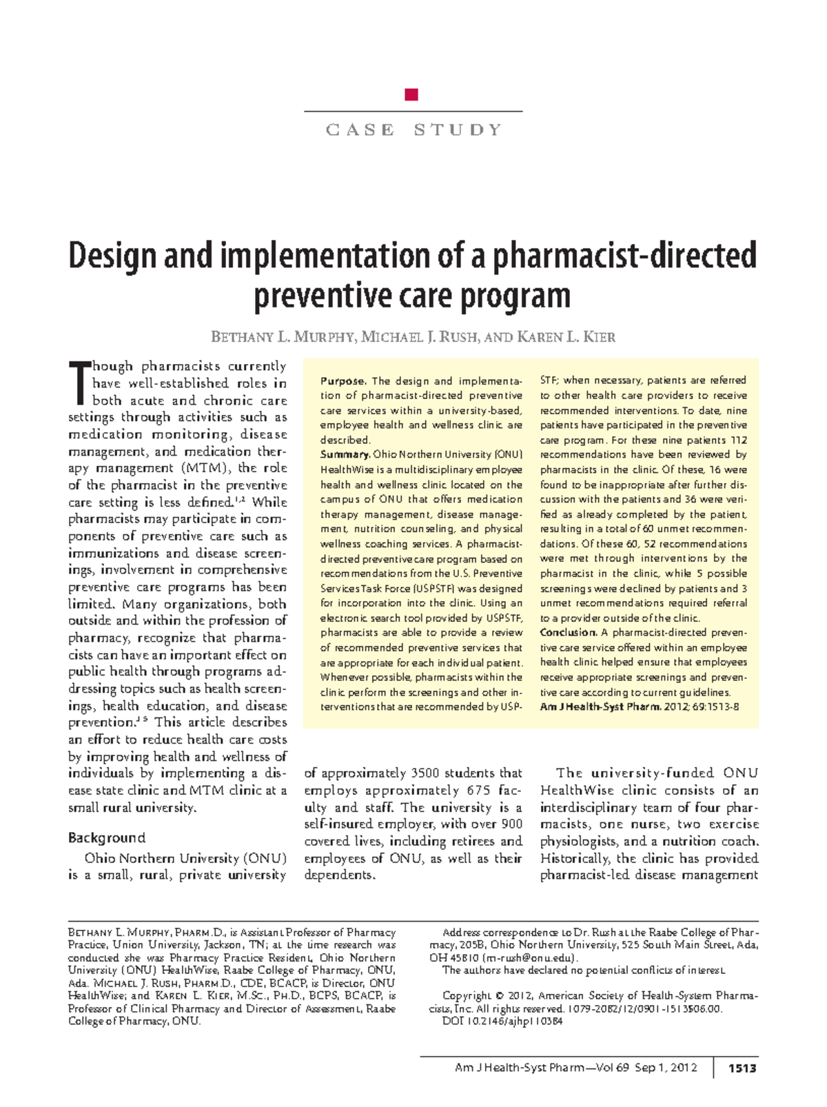 Design and implementation of a pharmacist-directed preventive care ...