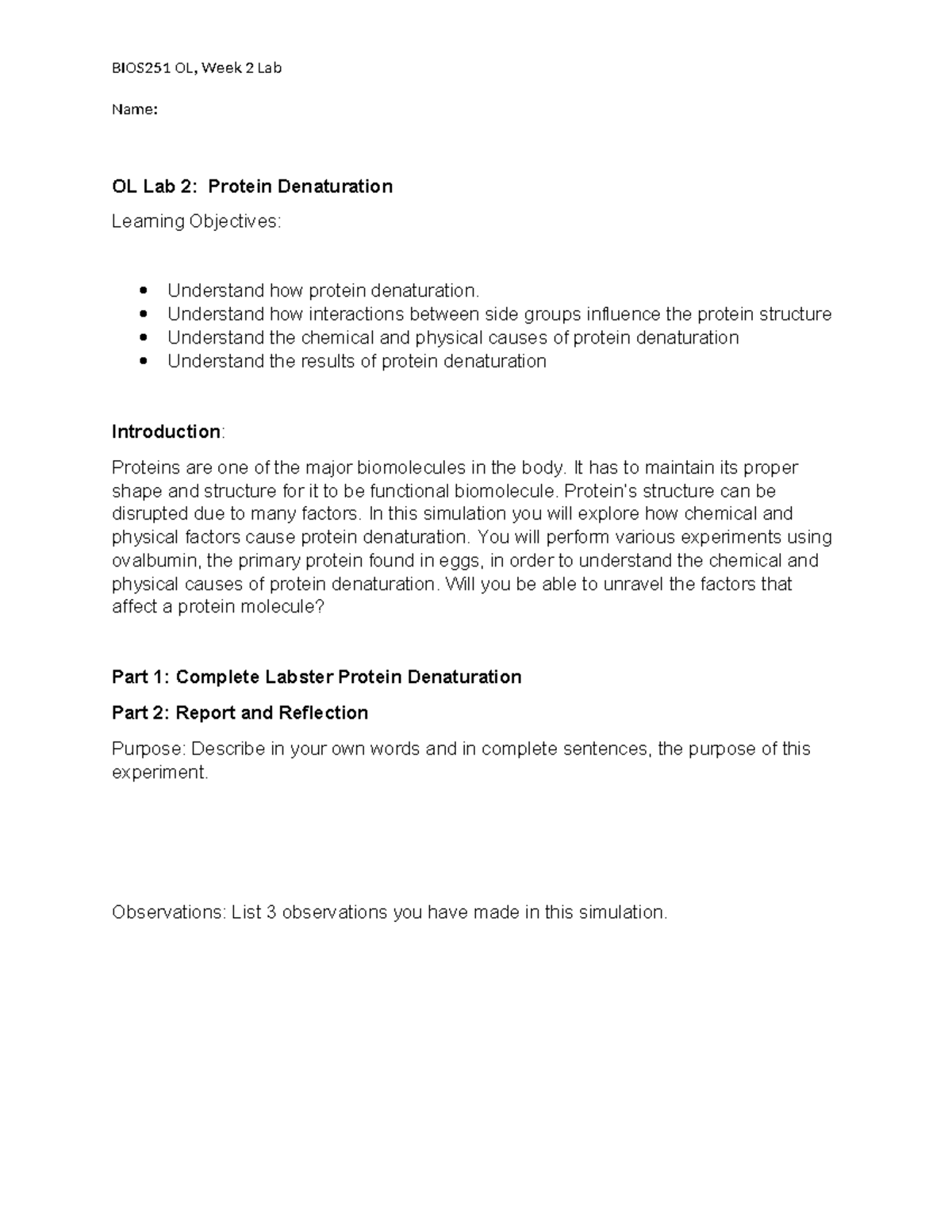 Final LABS BIOS251 Online Labs Week 2 Protein denaturation Lab ...