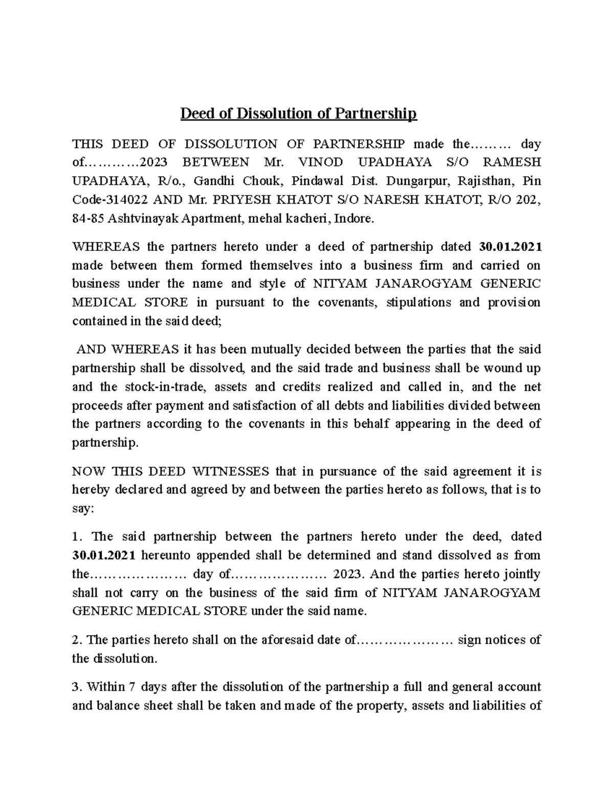 DEED Cancelation - MAS - Deed of Dissolution of Partnership THIS DEED ...